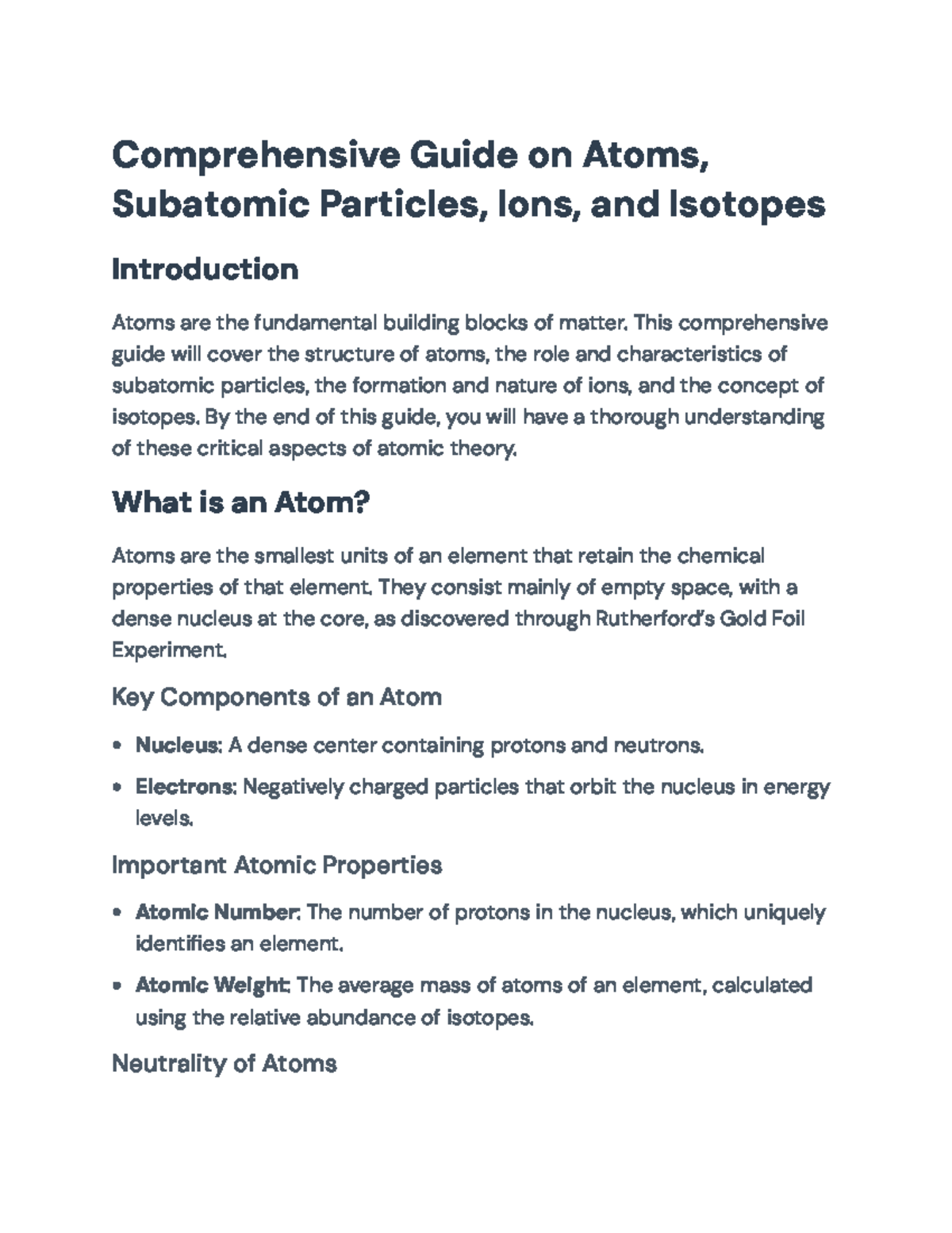Comprehensive Guide to Atoms, Subatomic Particles, Ions, and Isotopes ...
