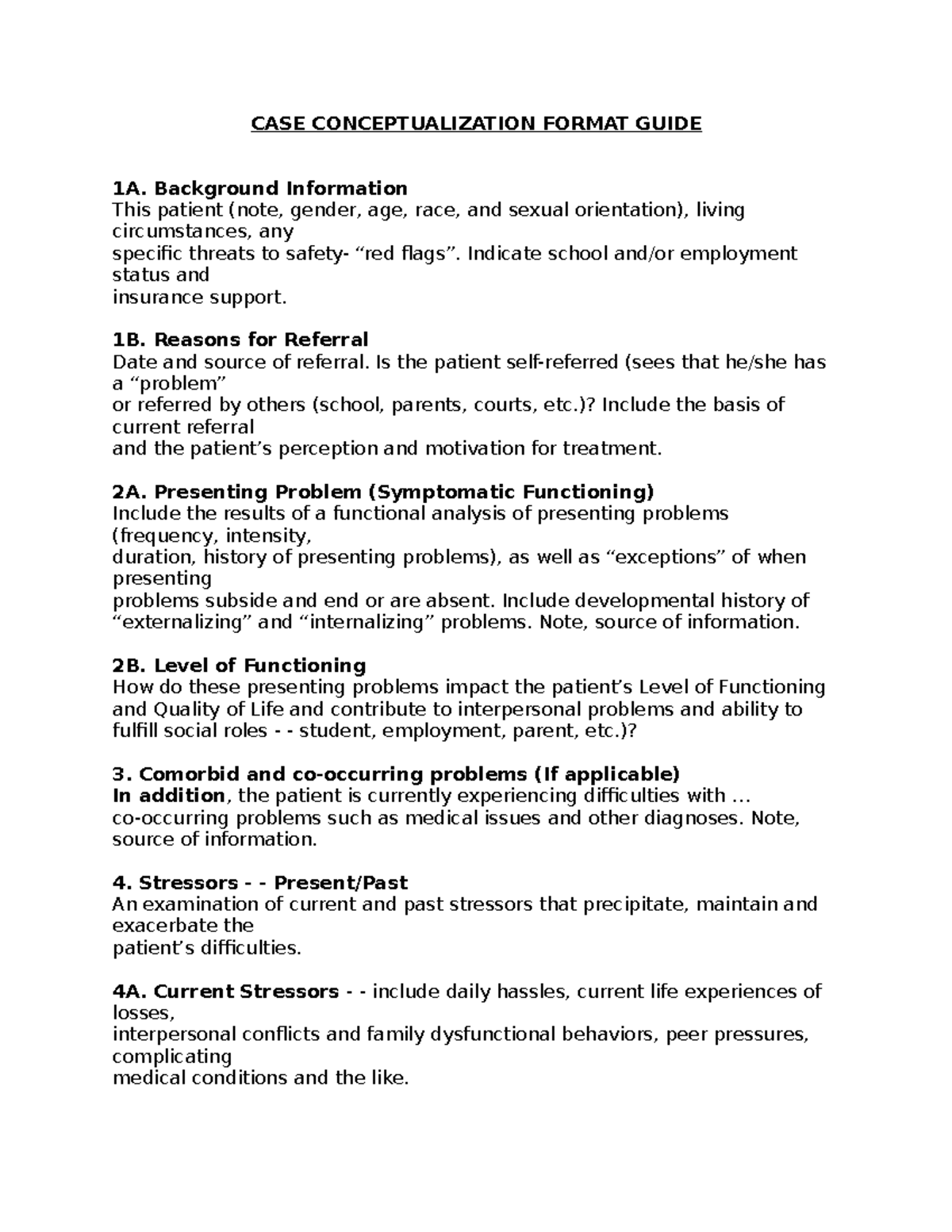 Case Conceptualization Model - CASE CONCEPTUALIZATION FORMAT GUIDE 1A ...