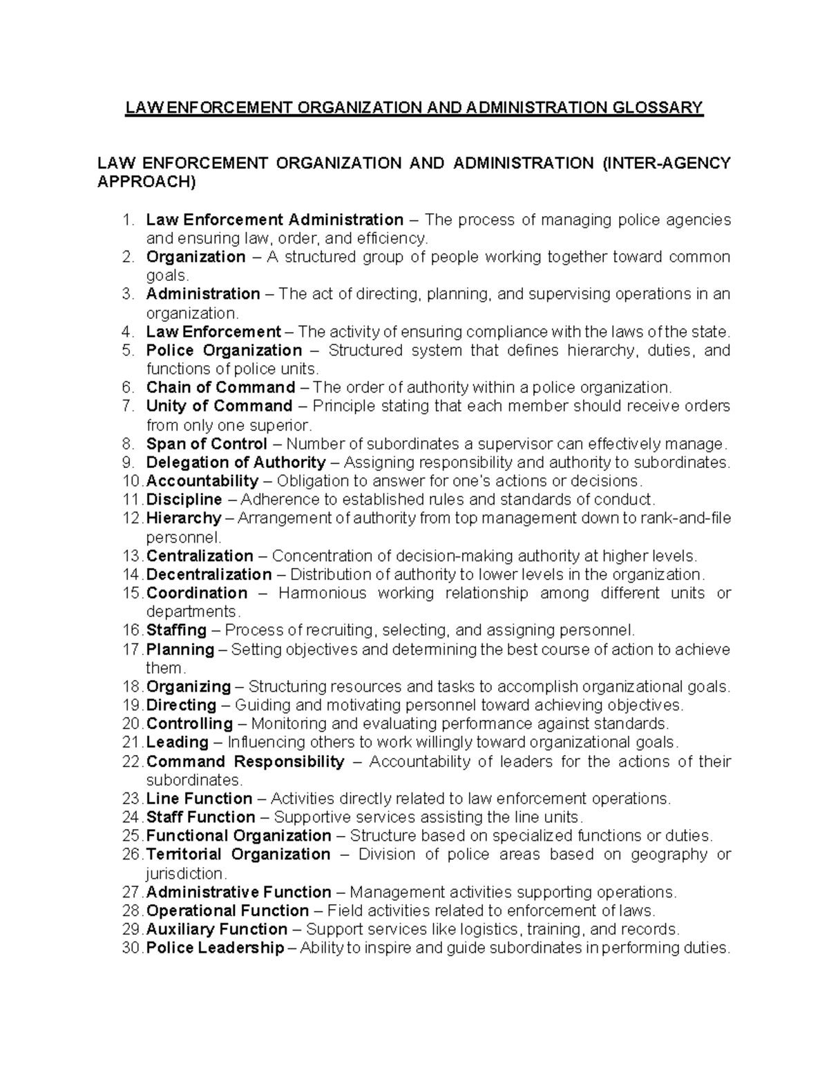 CFLM 3: LAW ENFORCEMENT ADMINISTRATION GLOSSARY AND TERMS - Studocu