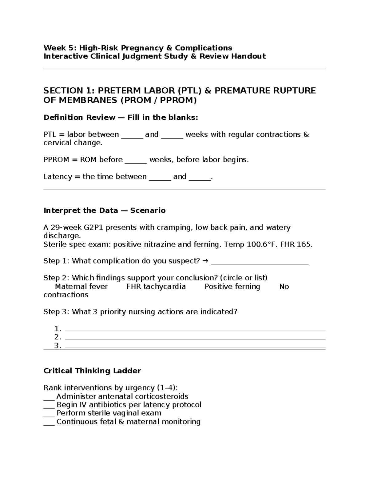 Week 5: Pregnancy Complications Clinical Judgment Study Guide - Studocu