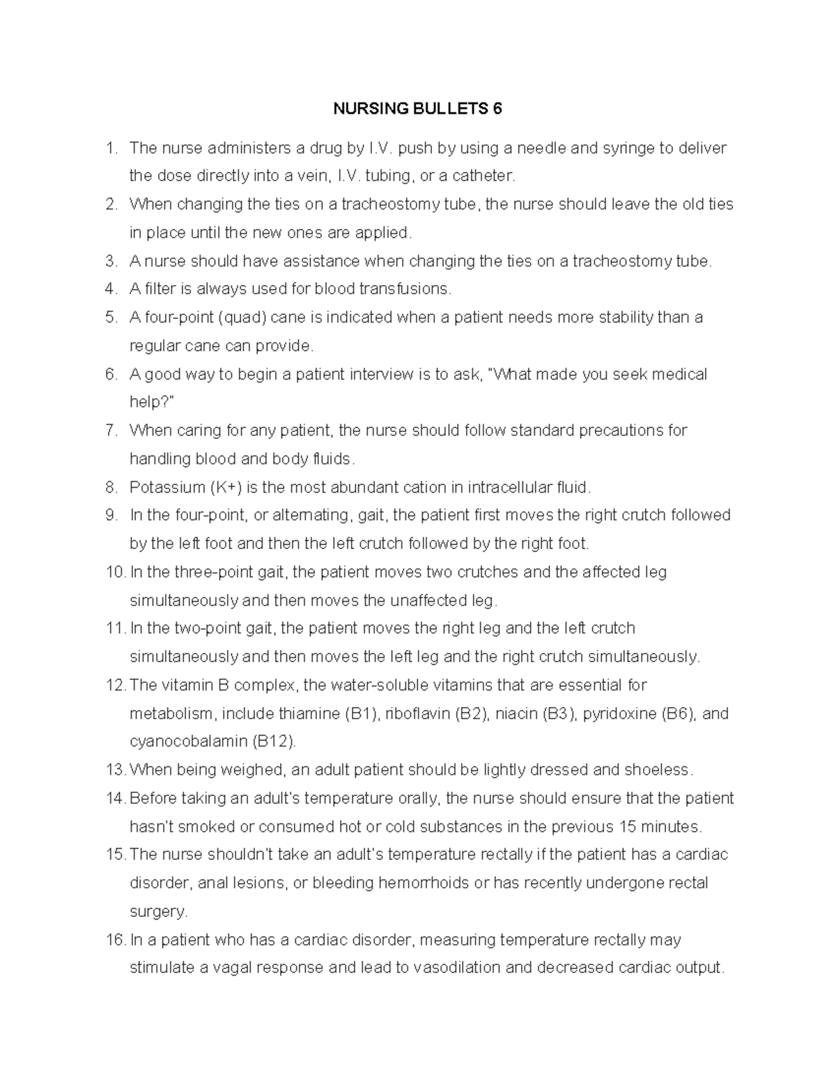 NURS 101: Essential Nursing Skills and Procedures Bullets 6 - Studocu