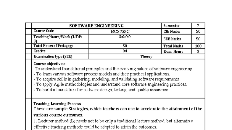 BCS755C Software Engineering Syllabus - Semester 7 Overview - Studocu