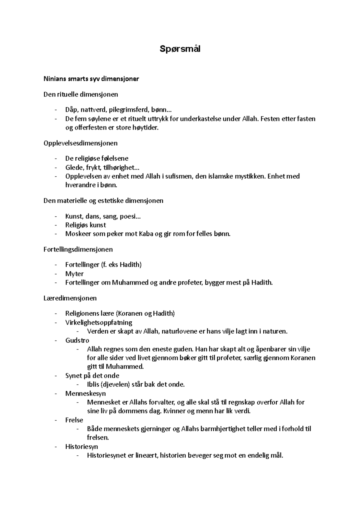 Islam - Spørsmål Ninians smarts syv dimensjoner Den rituelle ...