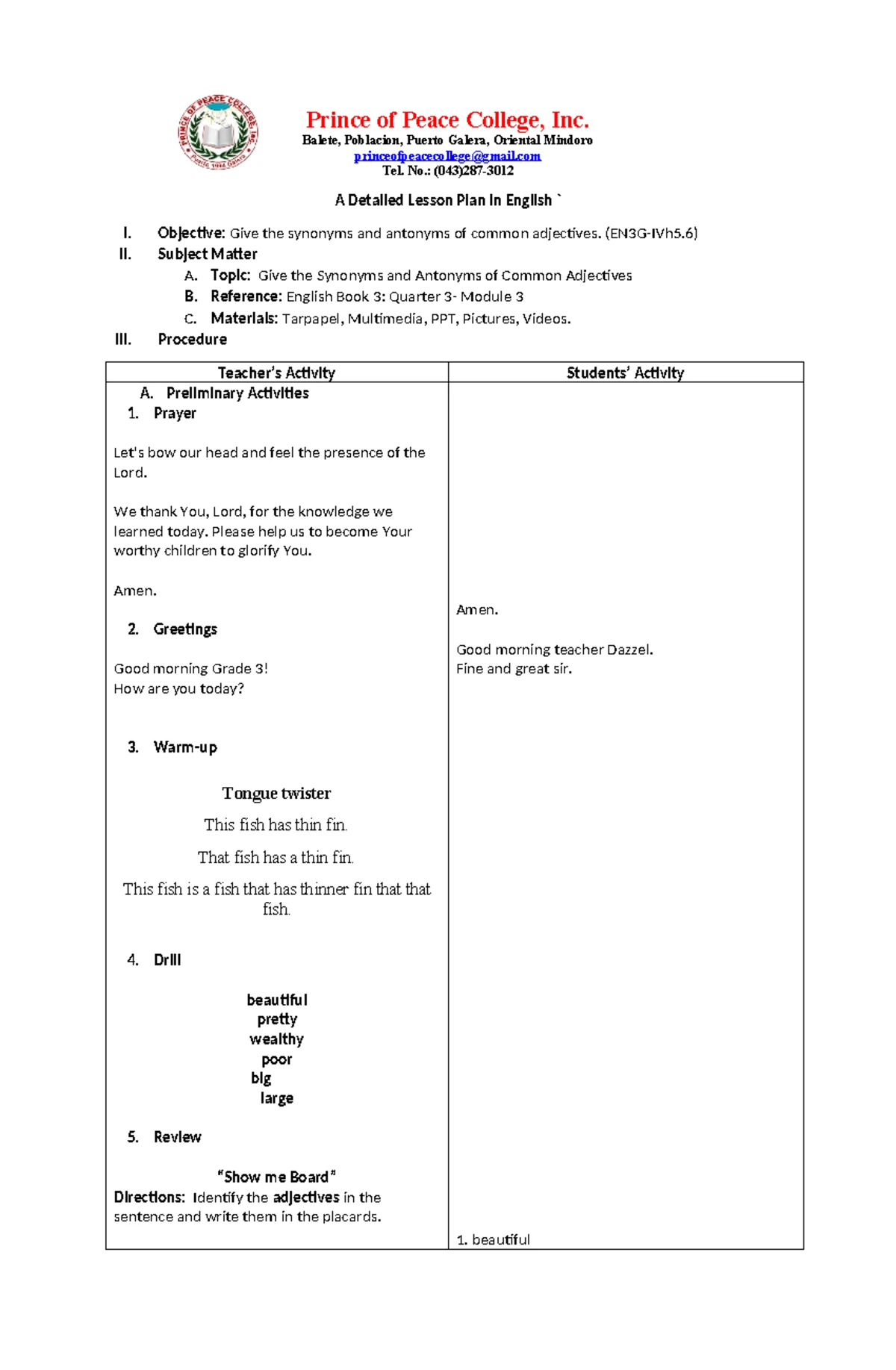 FS2 Lesson Plan Layout for Practice Teaching Preliminaries - Studocu