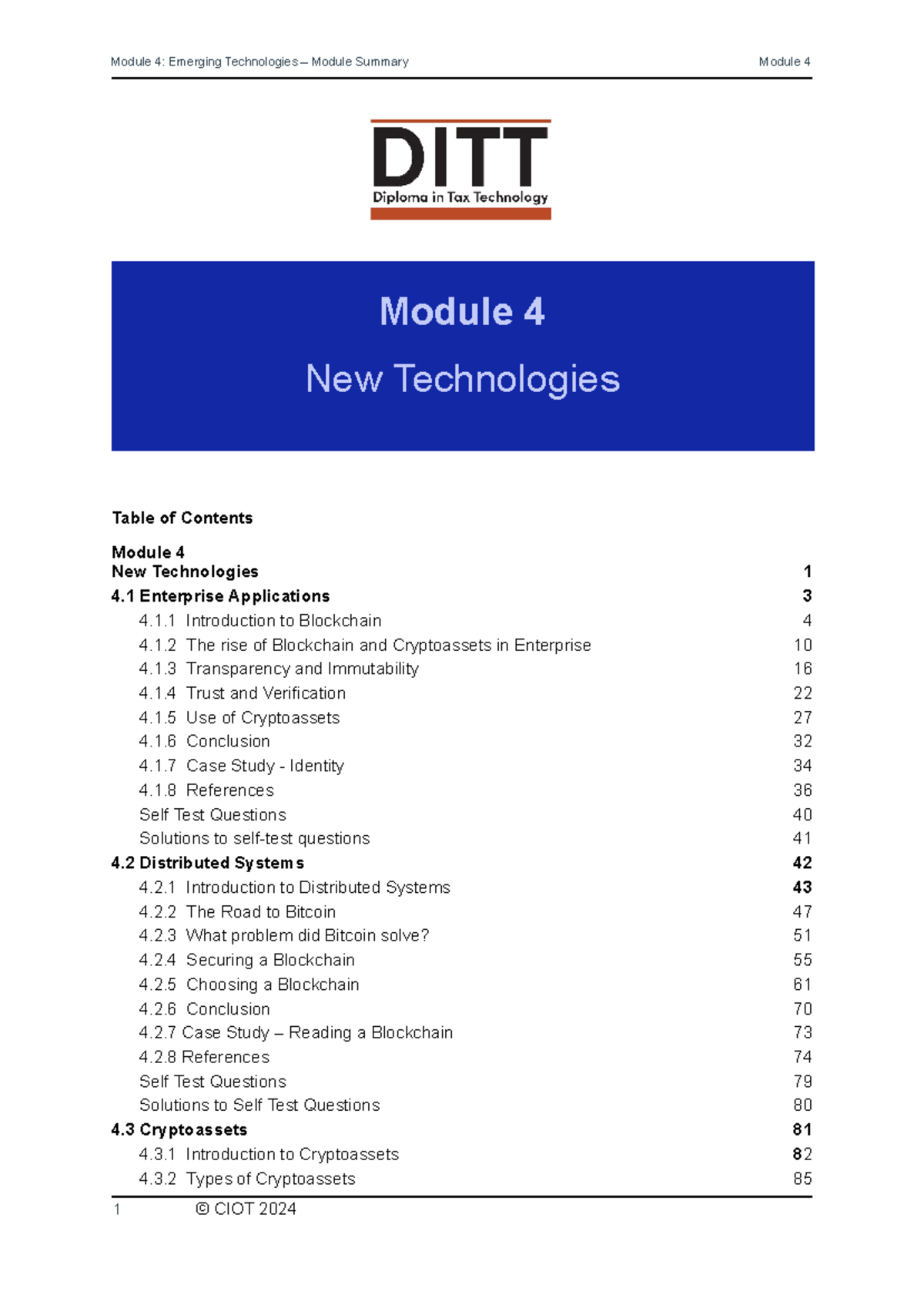 CIOT 2024 Module 4: Summary of Emerging Technologies in Blockchain - Studocu
