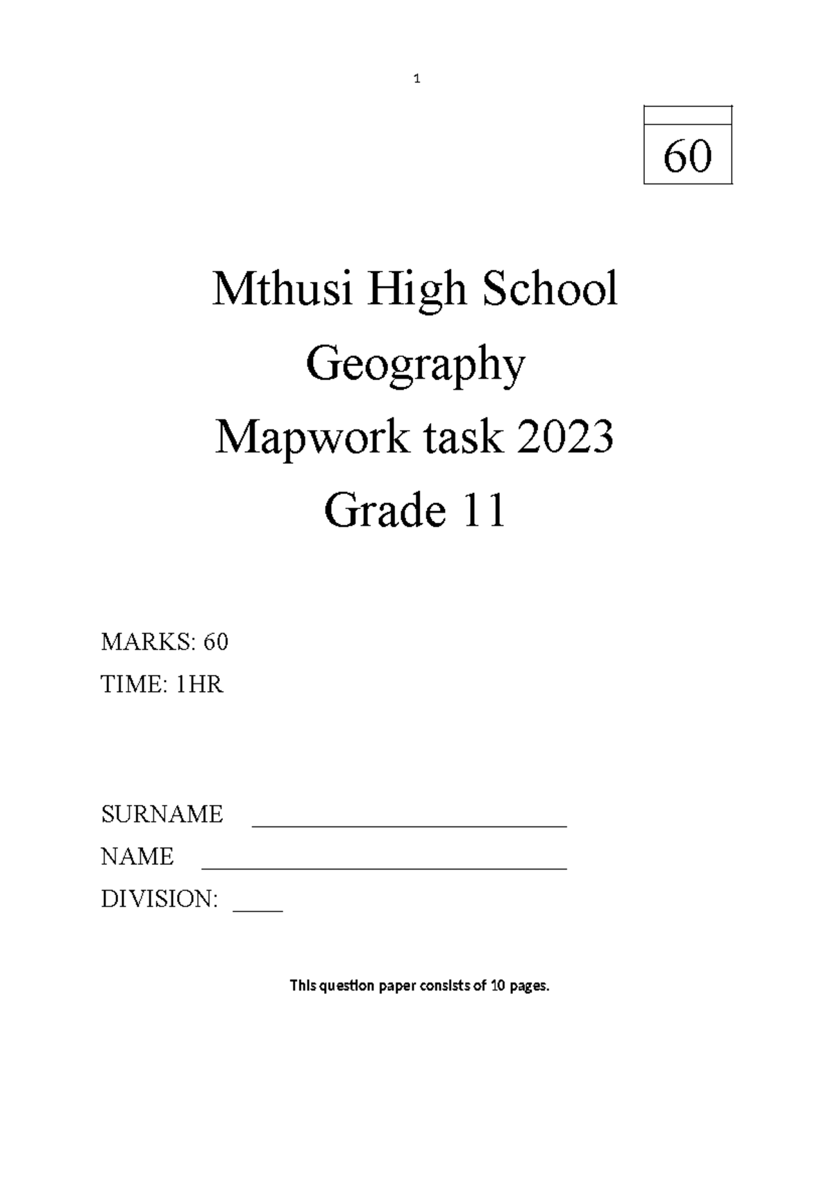 Mapwork Task for Geography - Grade 11 (60 Marks) Exam 2023 - Studocu
