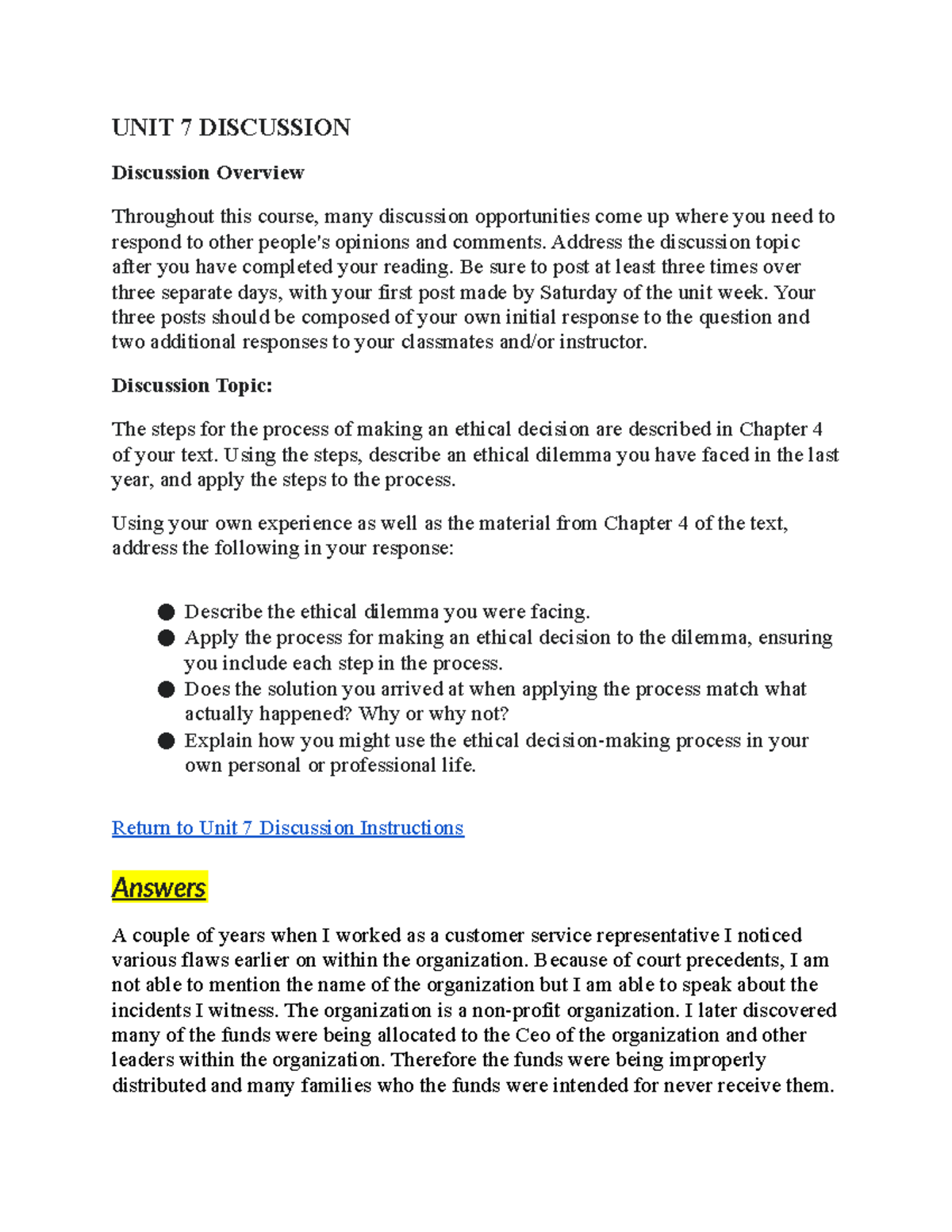 MT140 UNIT 7 Discussion - UNIT 7 DISCUSSION Discussion Overview ...