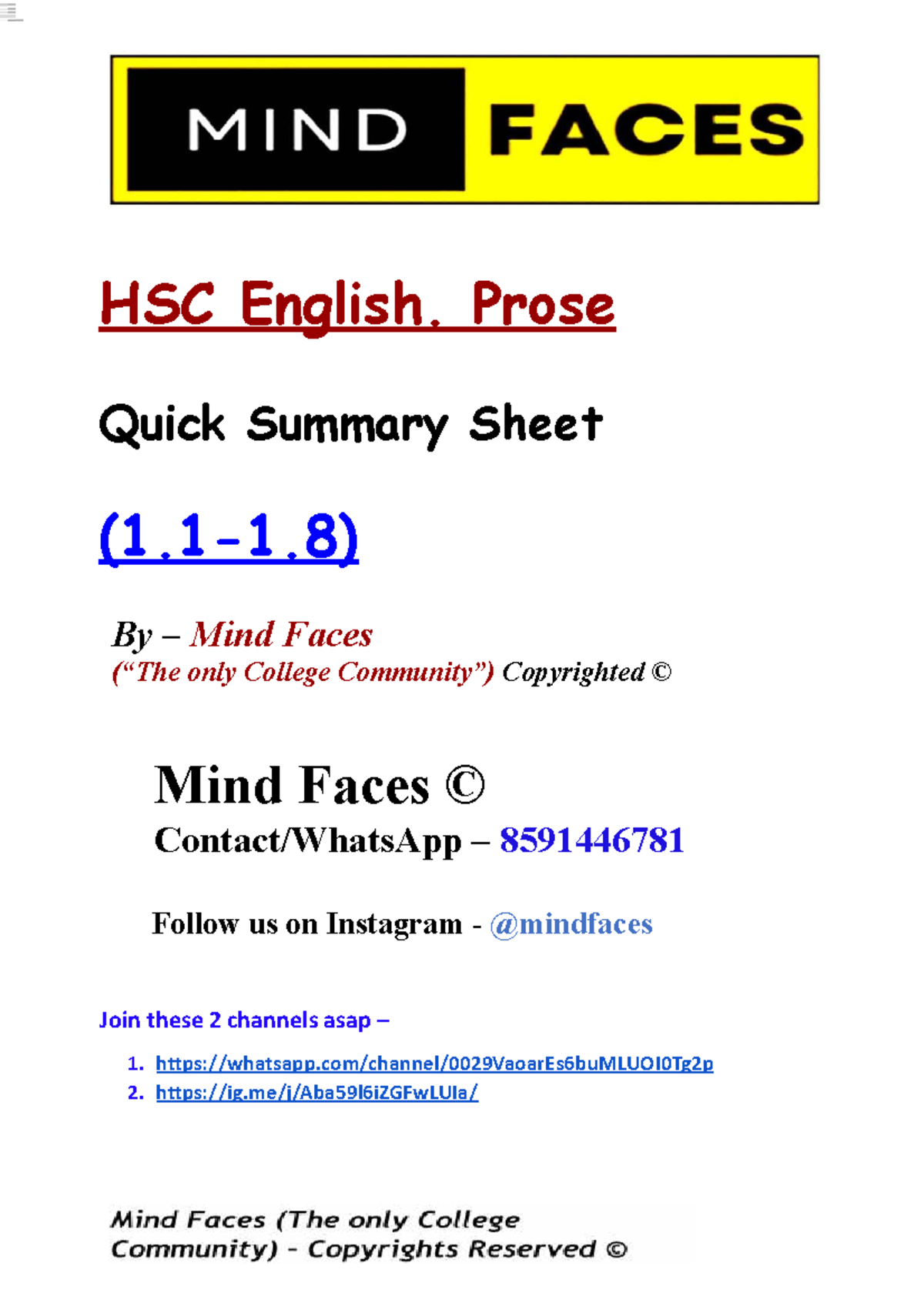 HSC English Prose Summary Sheet (1.1-1.8) - Studocu
