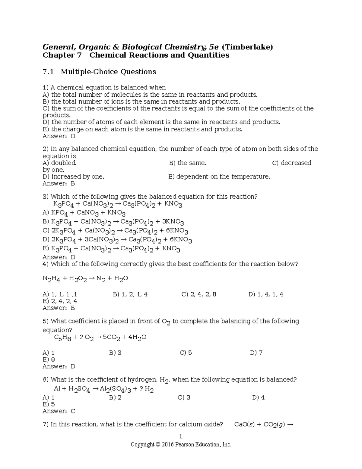 Ch. 7 Chemical Reactions Study Guide for General Chemistry 5e - Studocu