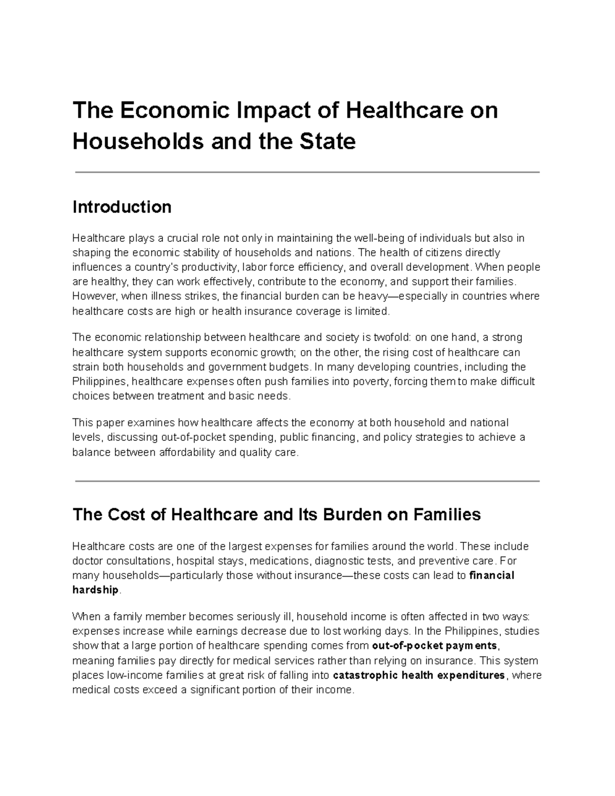 The Economic Impact of Healthcare on Households and the State: A Study ...