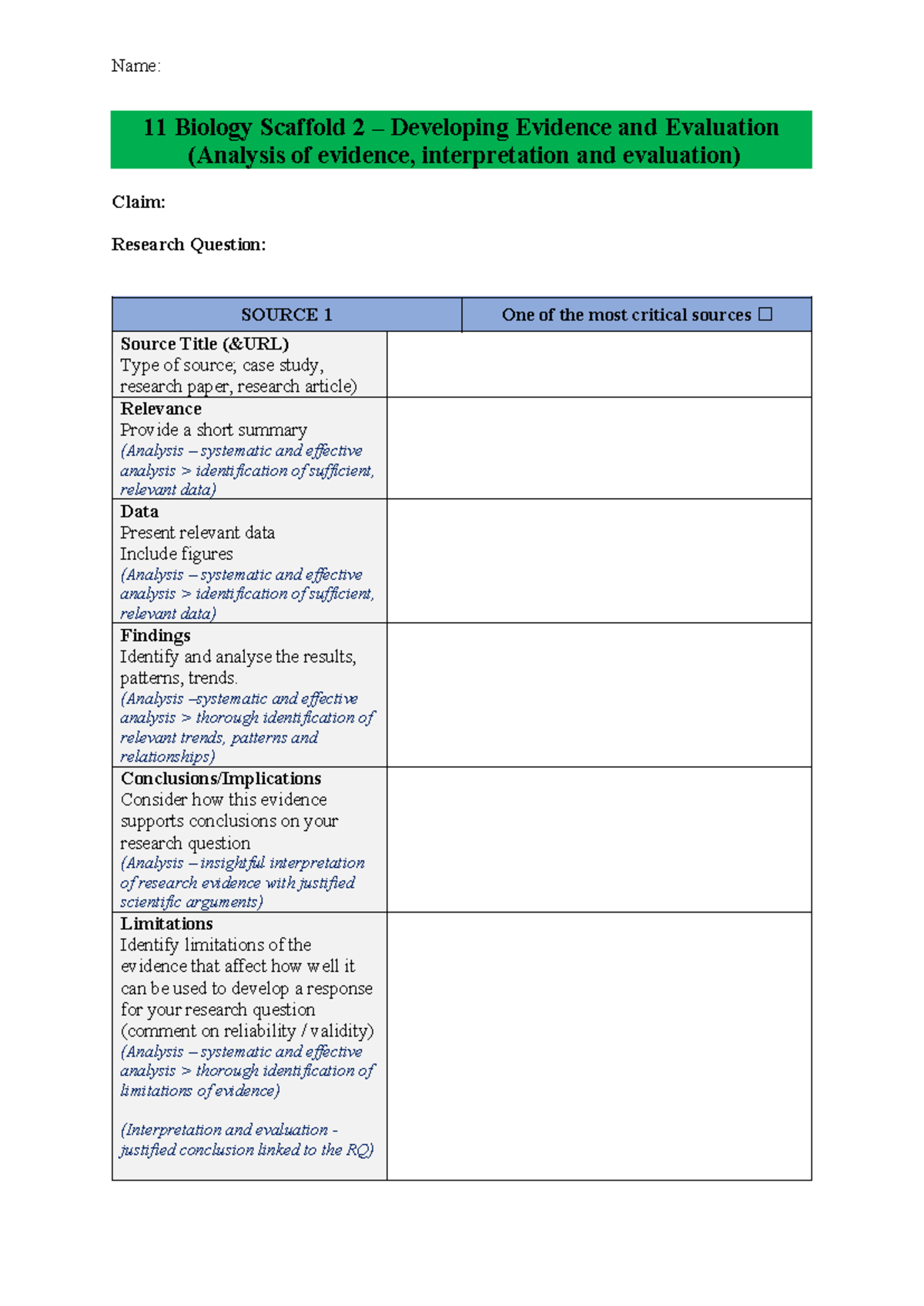11 Biology 2019 T3 IA3 Scaffold 2: Evidence Analysis & Evaluation Guide ...