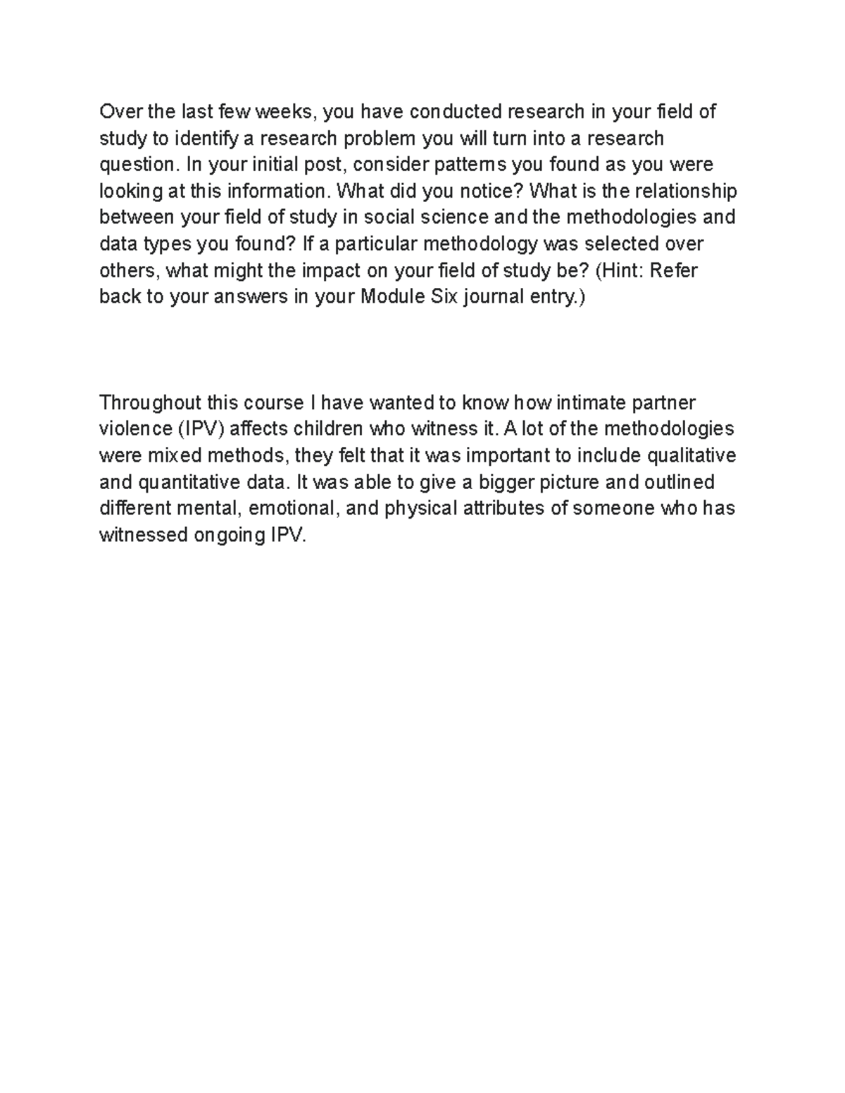 Research Literacy Module 7: Analyzing IPV in Social Science Methods ...