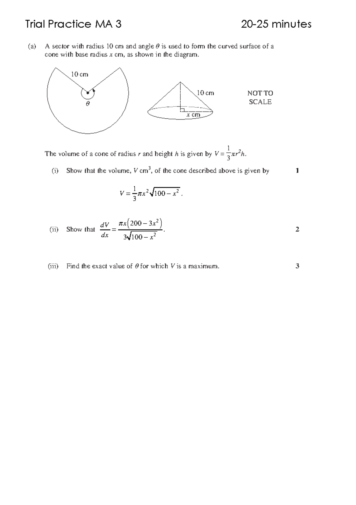 Trial Practice MA 3: Cone Volume & Probability Game Problems - Studocu