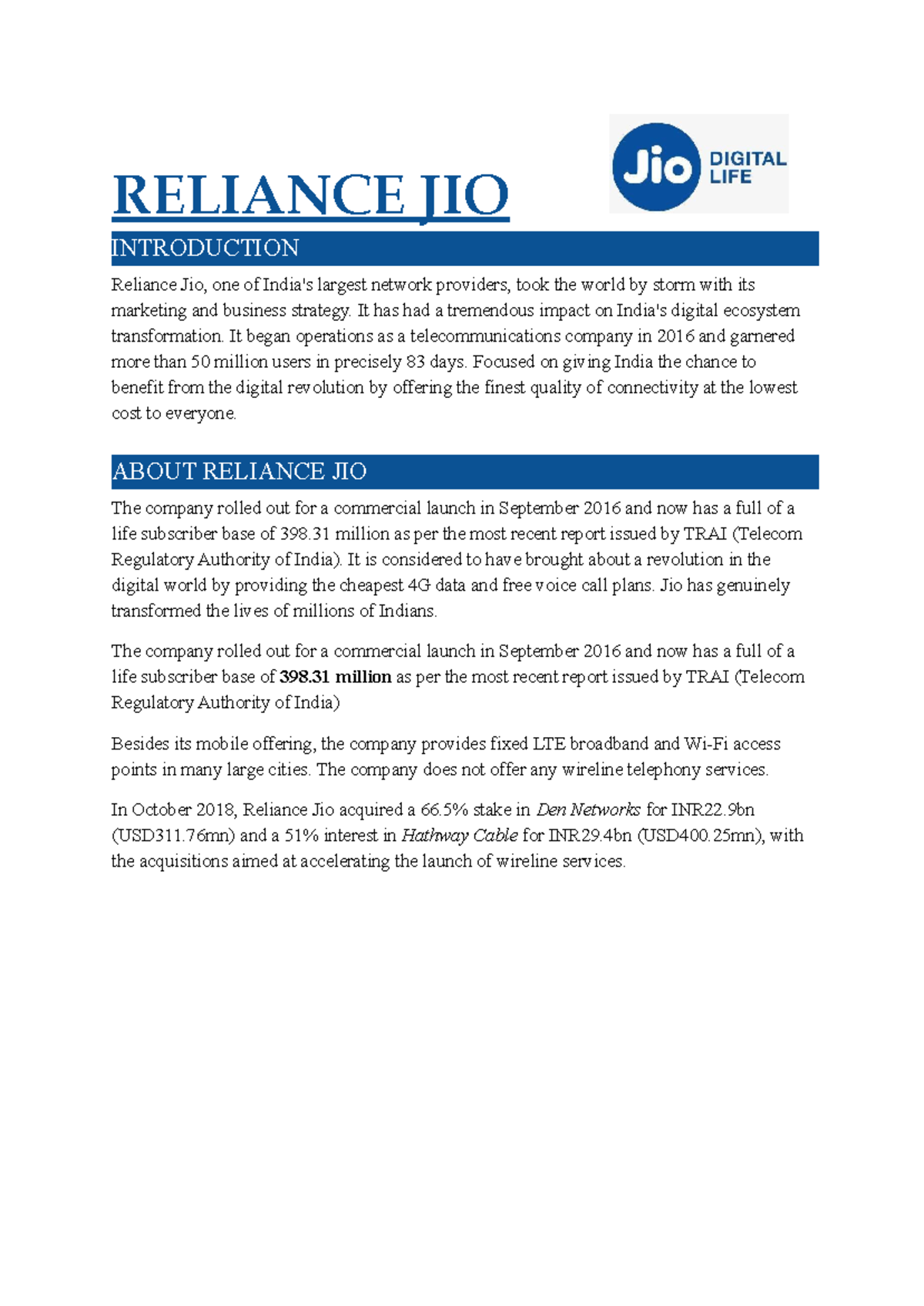 Reliance Jio Operations: Market Strategy and Industry Impact Analysis ...