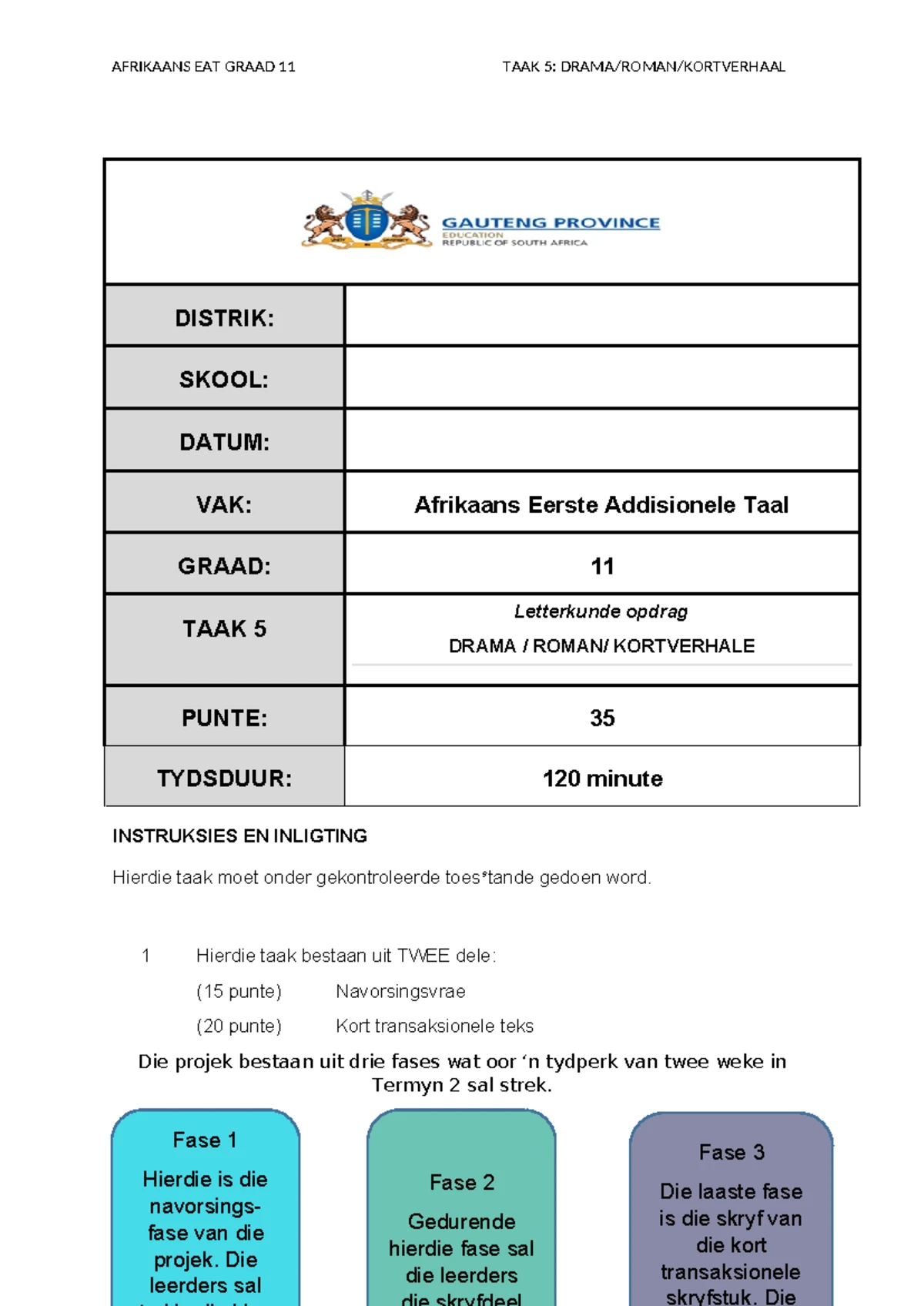 Gr 11 EAT TAAK 6a - Siklus Letterkunde toets - mei 2019 - ACCELERATED CHRISTIAN COLLEGE ...