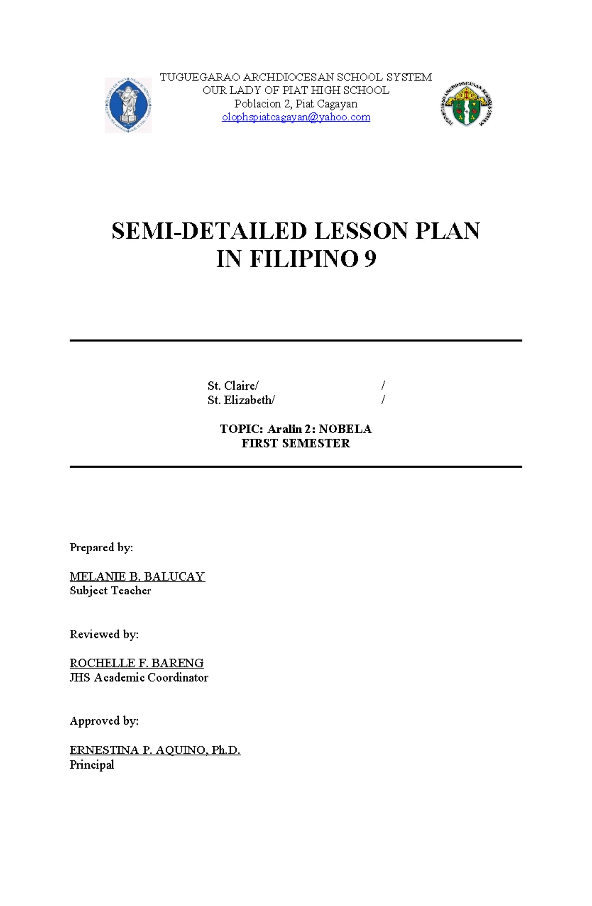 LP-1: Semi-Detailed Lesson Plan for Filipino 9 on "Ang Ama" - Studocu