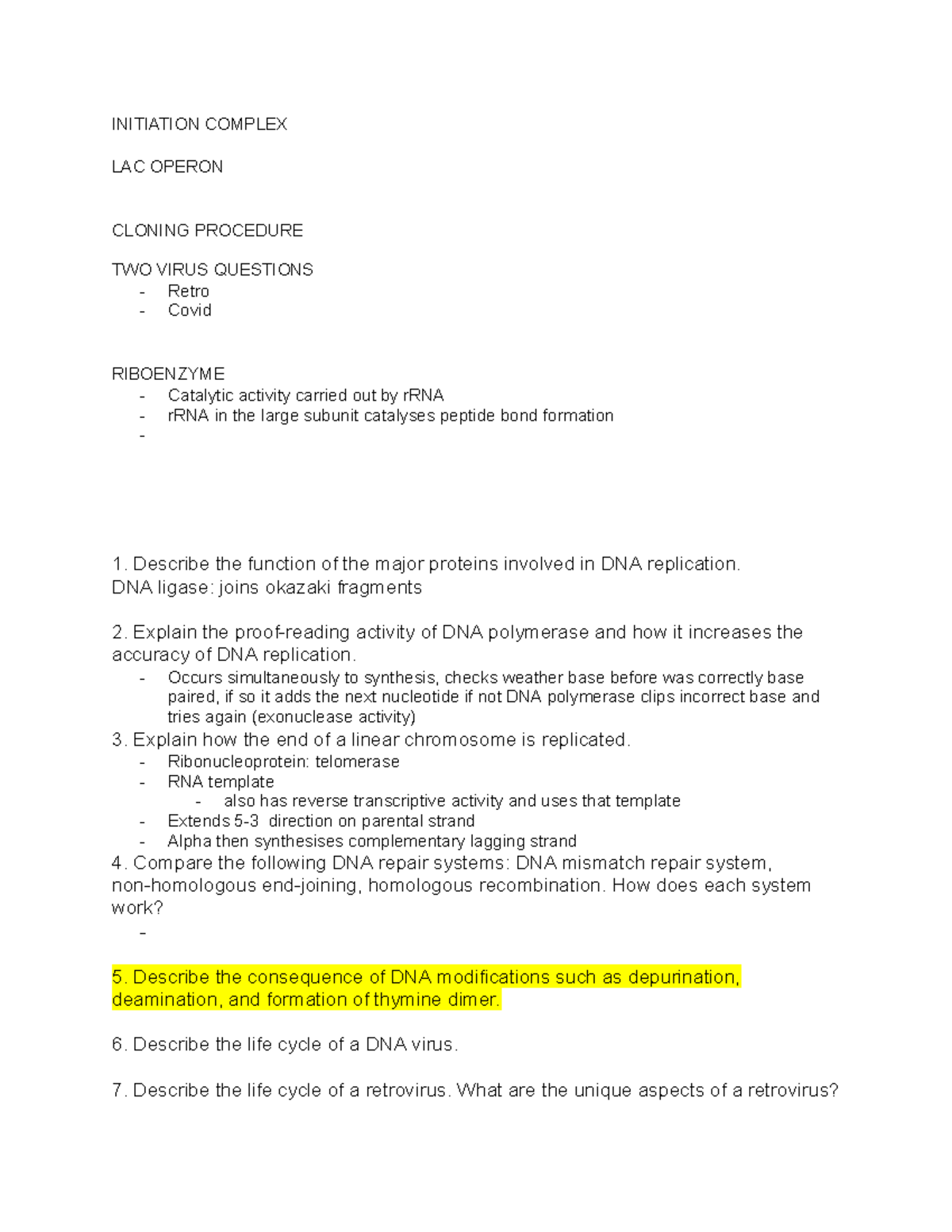 Eukaryotic Gene Expression & RNA Processing Overview (BIOL 101) - Studocu