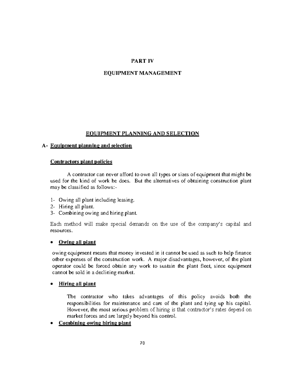 Chapter 4: Equipment Management and Selection Strategies - Studocu