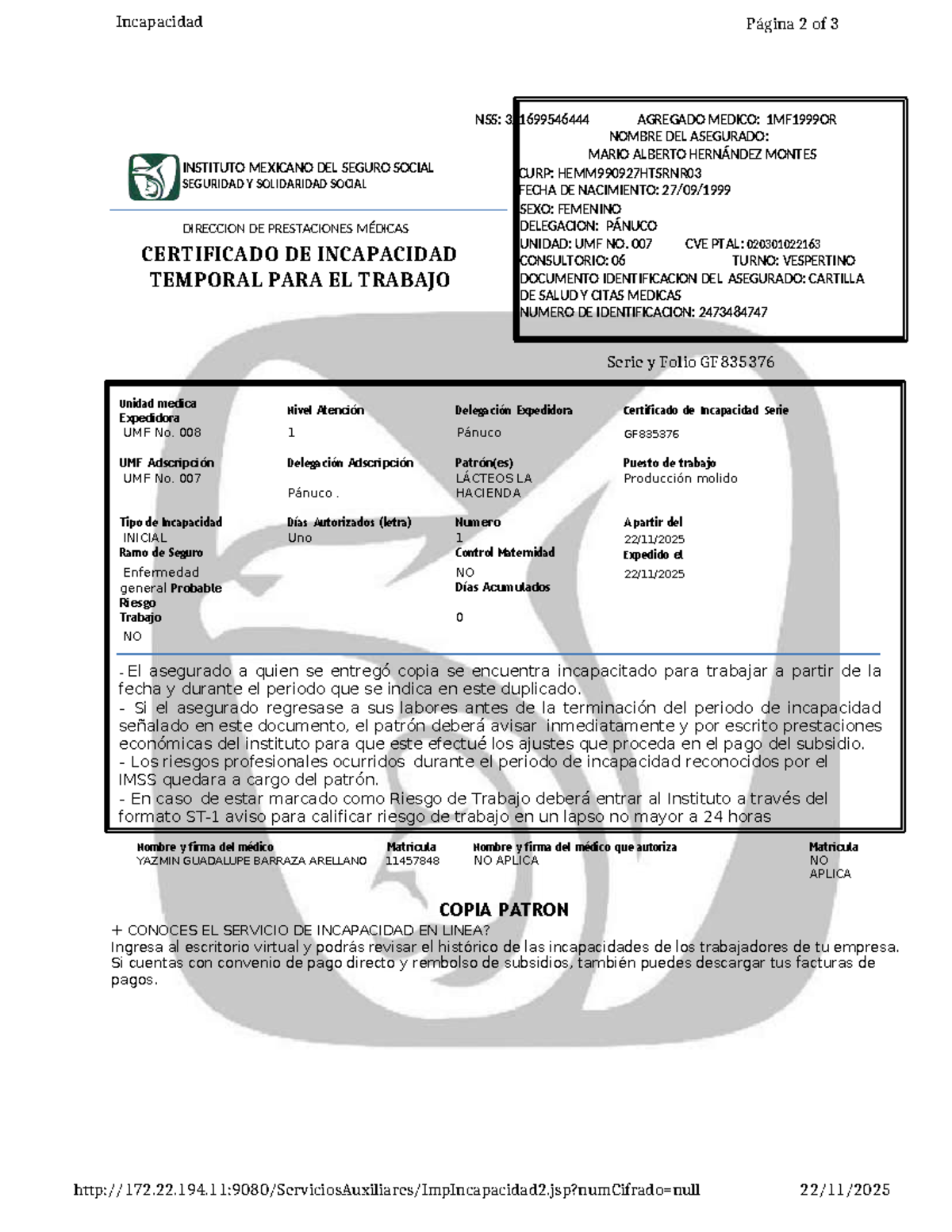 Certificado de Incapacidad Temporal IMSS - Mario Hernández - Studocu