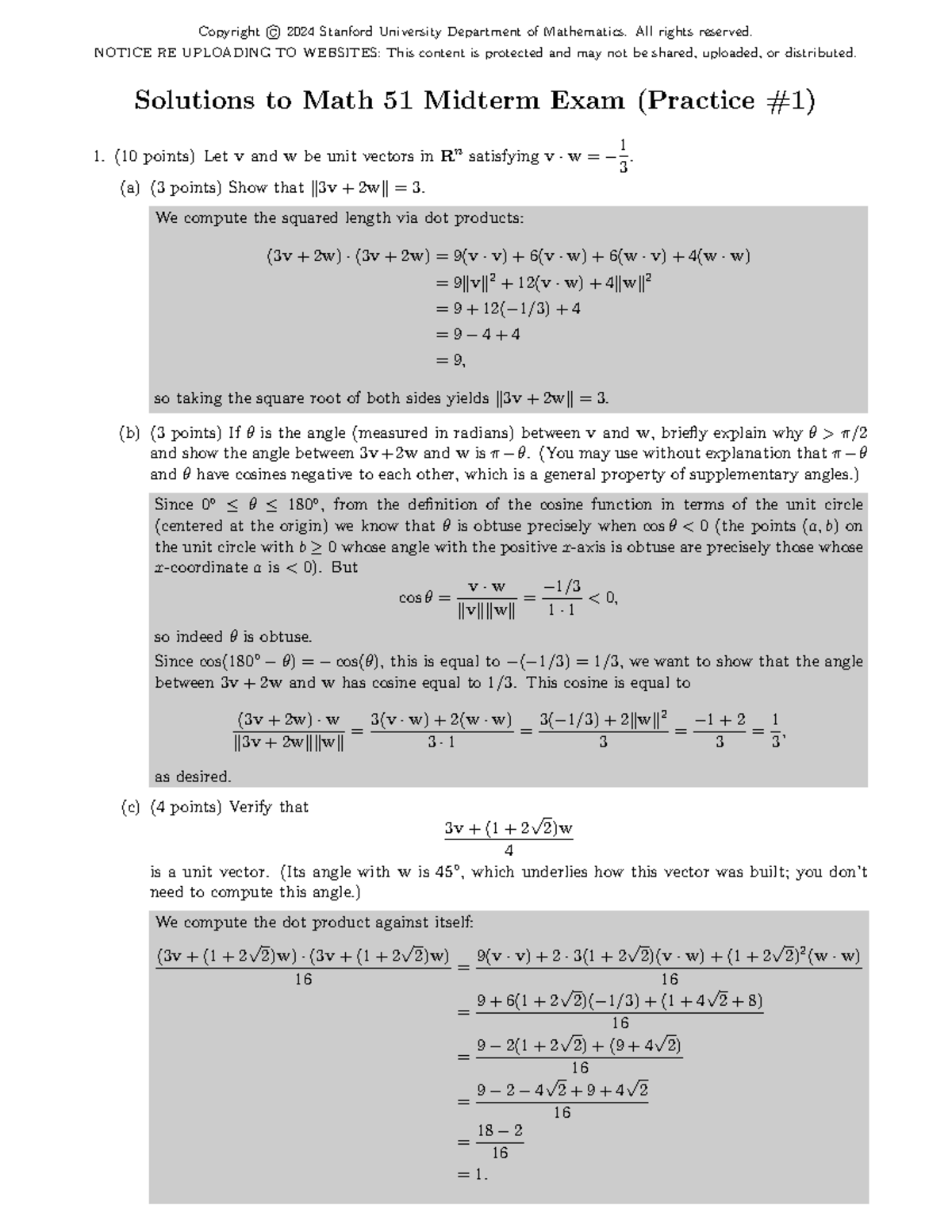 Solutions to Math 51 Midterm Exam (Practice #1) - Summer 2024 - Studocu
