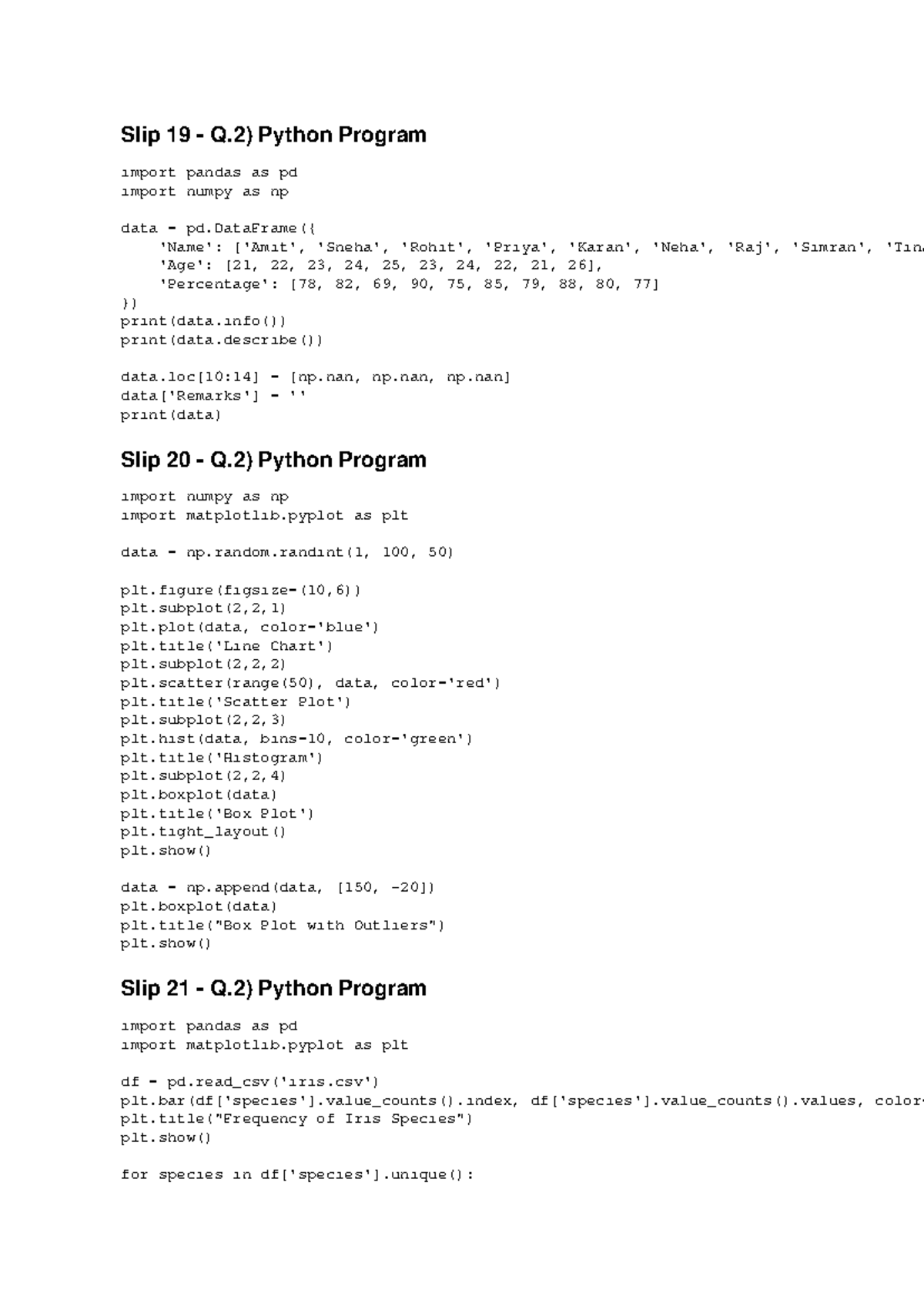 Data Science Python Slips 19-30: Programming Exercises and Solutions ...