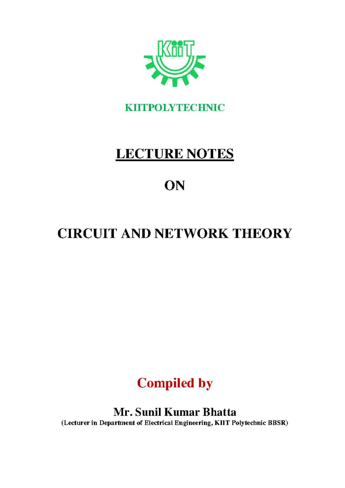3rd-Sem EED 201: Lecture Notes on Circuit & Network Theory - Studocu