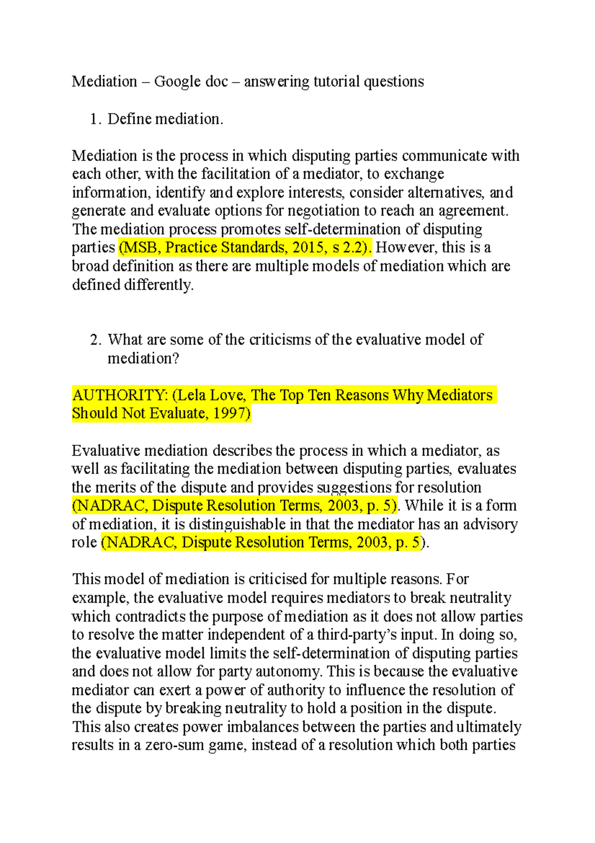 Mediation Tutorial Q&A: Key Concepts & Critiques Explained - Studocu