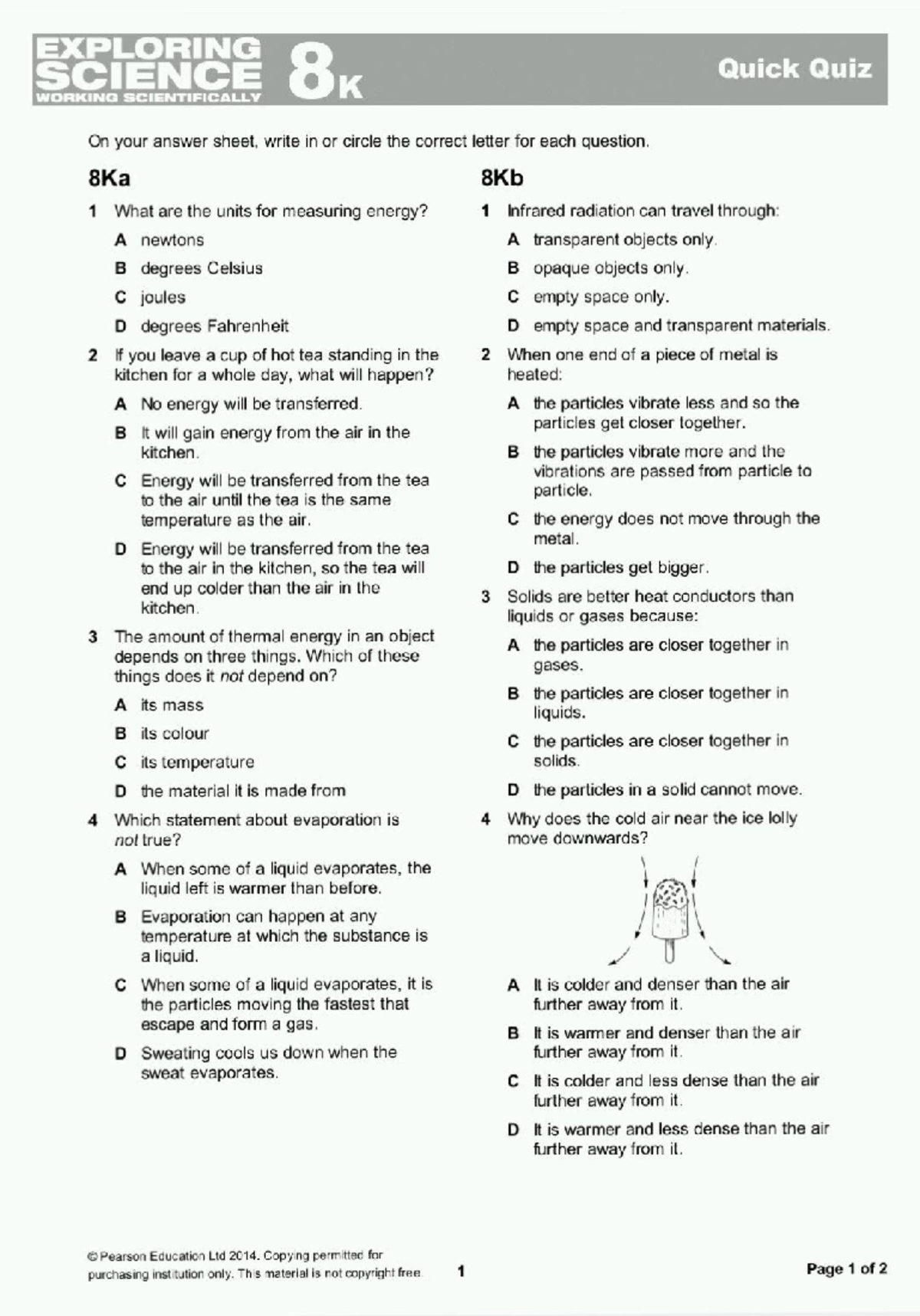 EXPLORING SCIENCE 8K End of Unit Test & Mark Scheme - Studocu