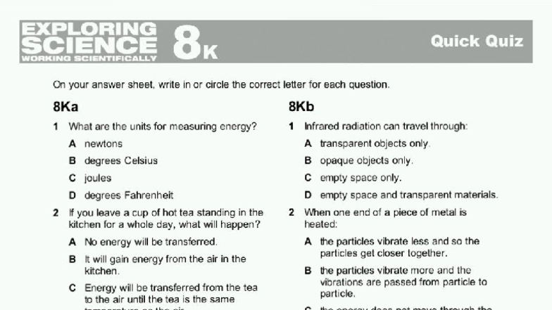 EXPLORING SCIENCE 8K End of Unit Test & Mark Scheme - Studocu