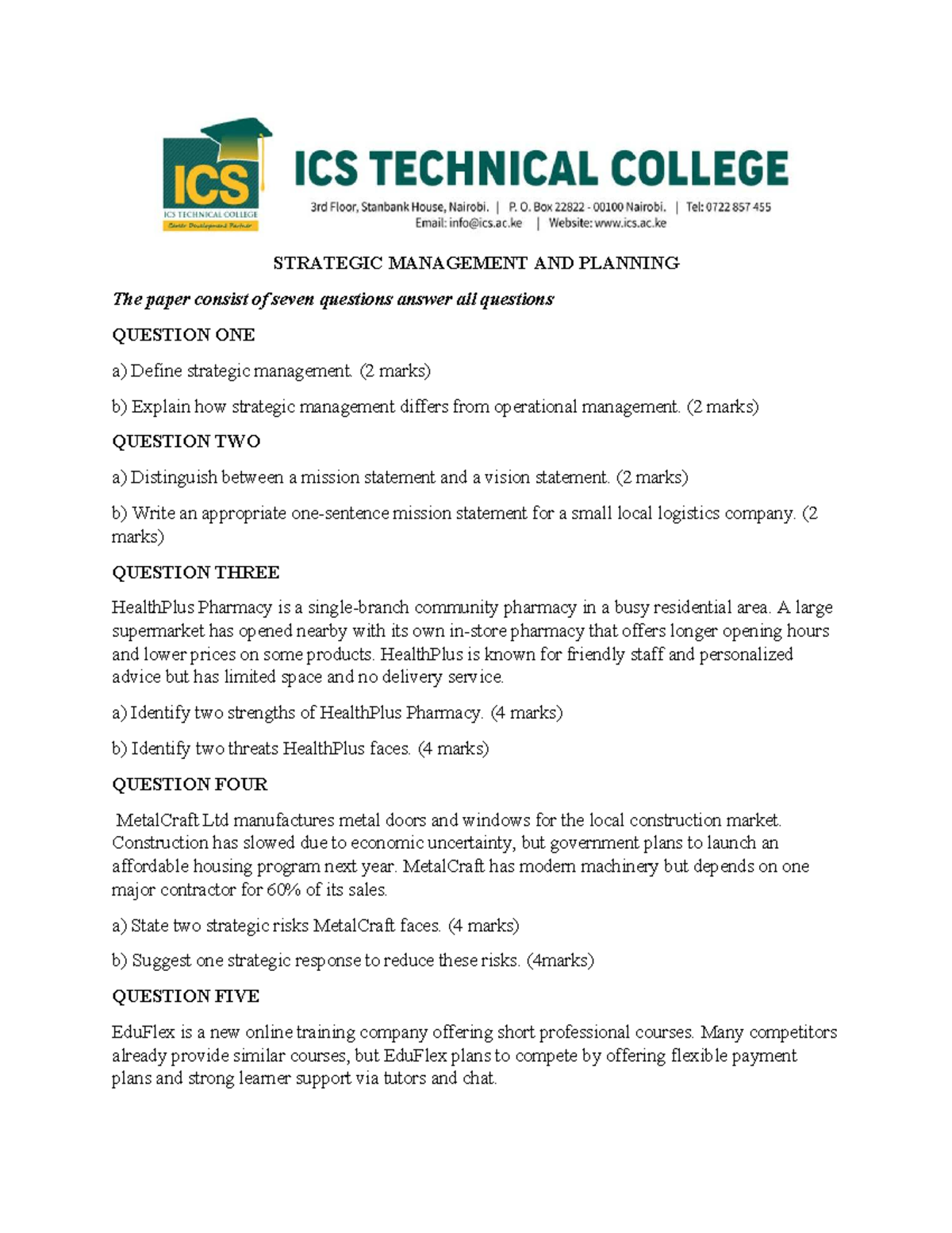 STRATEGIC MANAGEMENT AND PLANNING: Key Concepts & Case Studies - Studocu