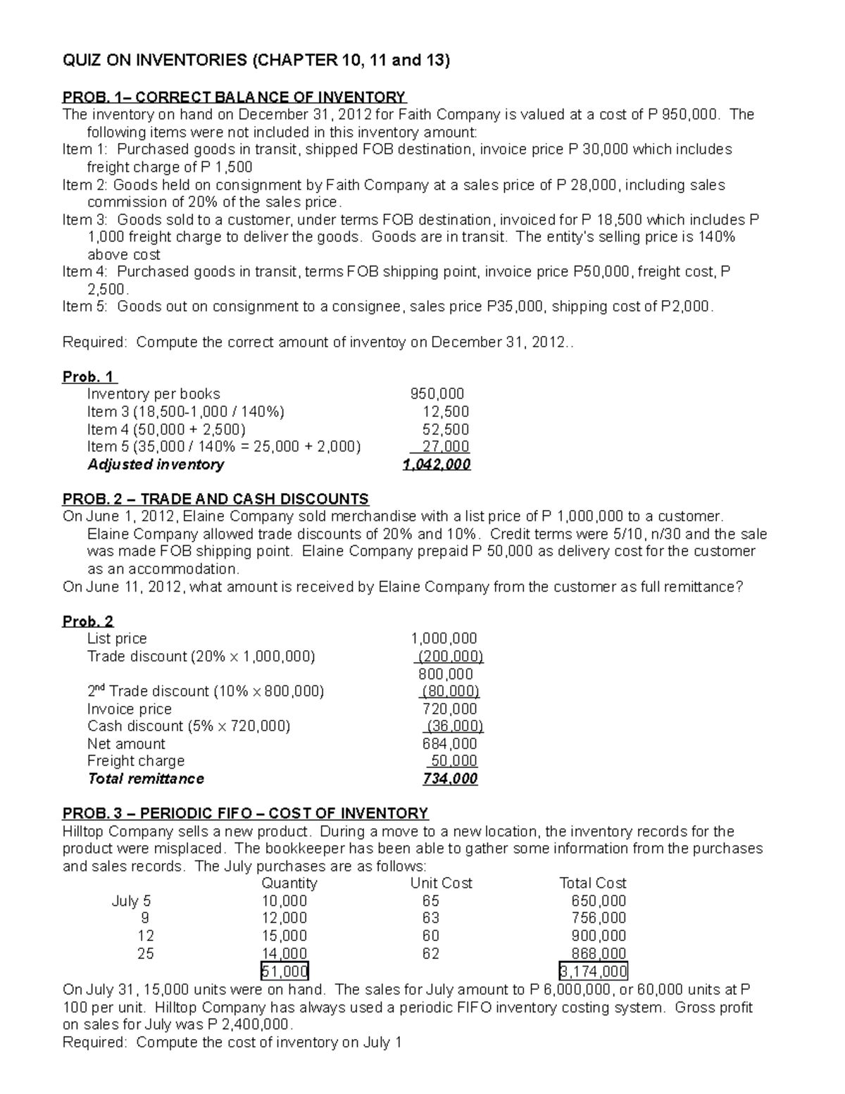 Ac503 - Quiz on Inventories: Lecture Notes and Solutions - Studocu