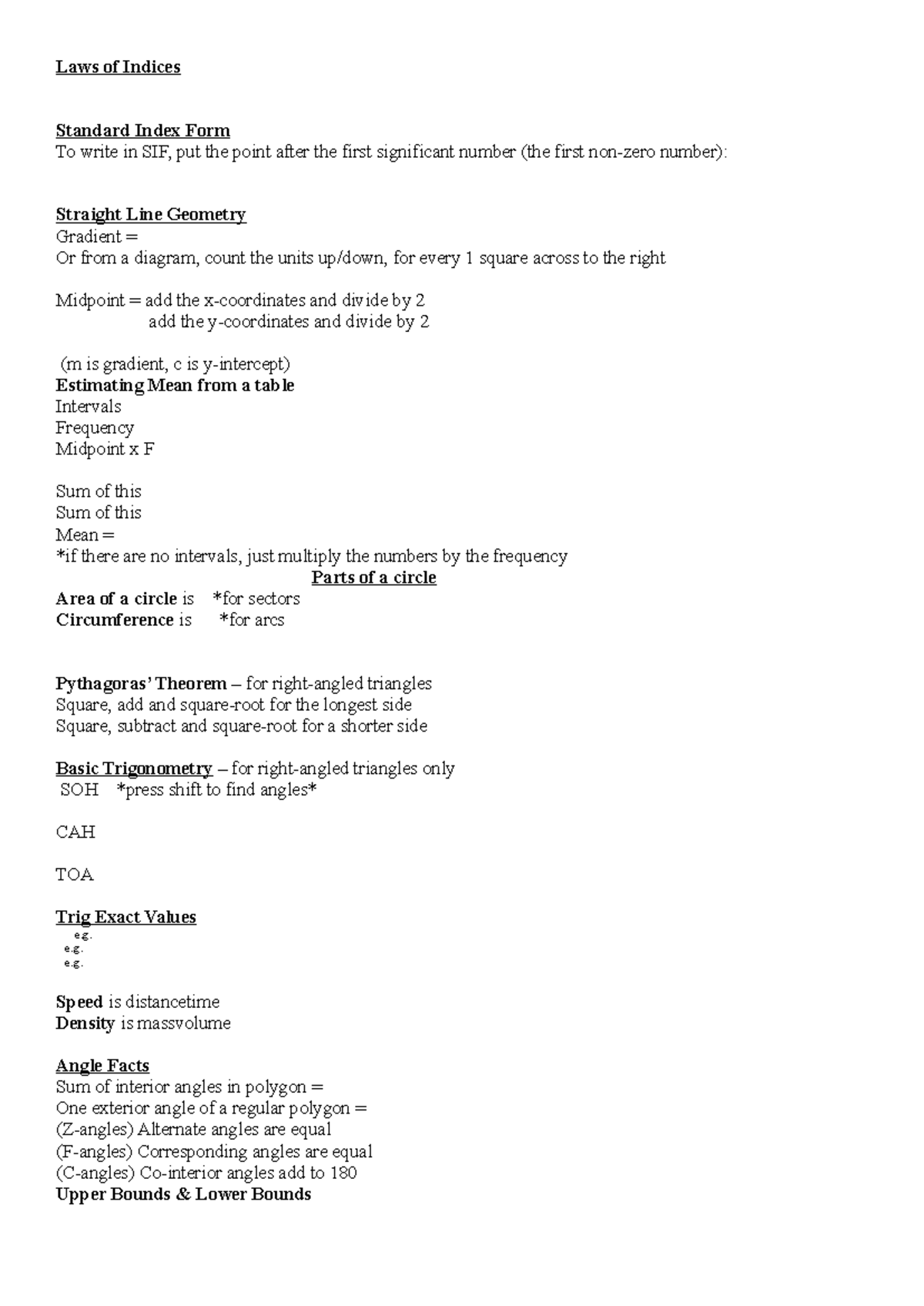 GCSE Foundation Maths Cheat Sheet 2019: Key Concepts & Formulas - Studocu