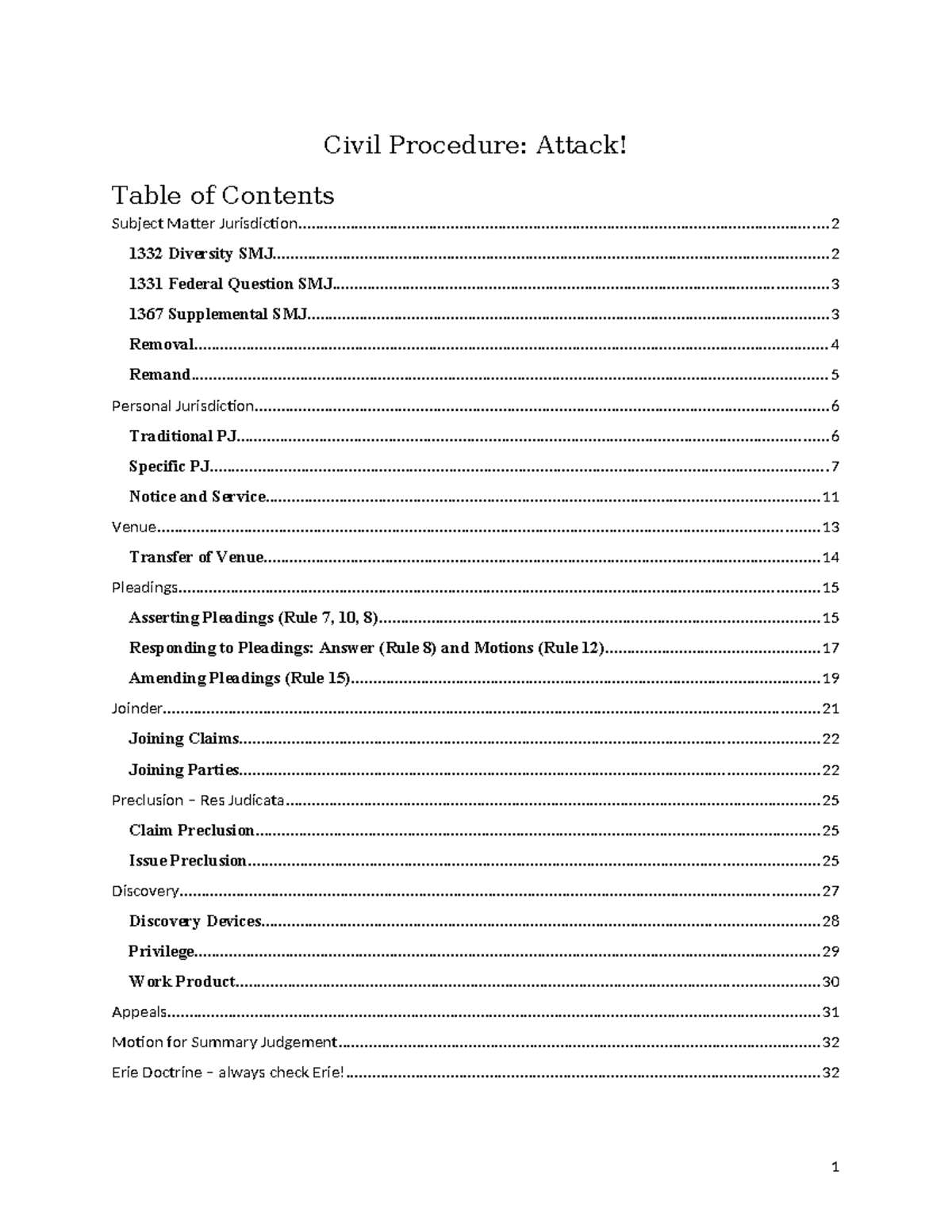 Civil Procedure: Attack! Comprehensive Outline on Jurisdiction and ...