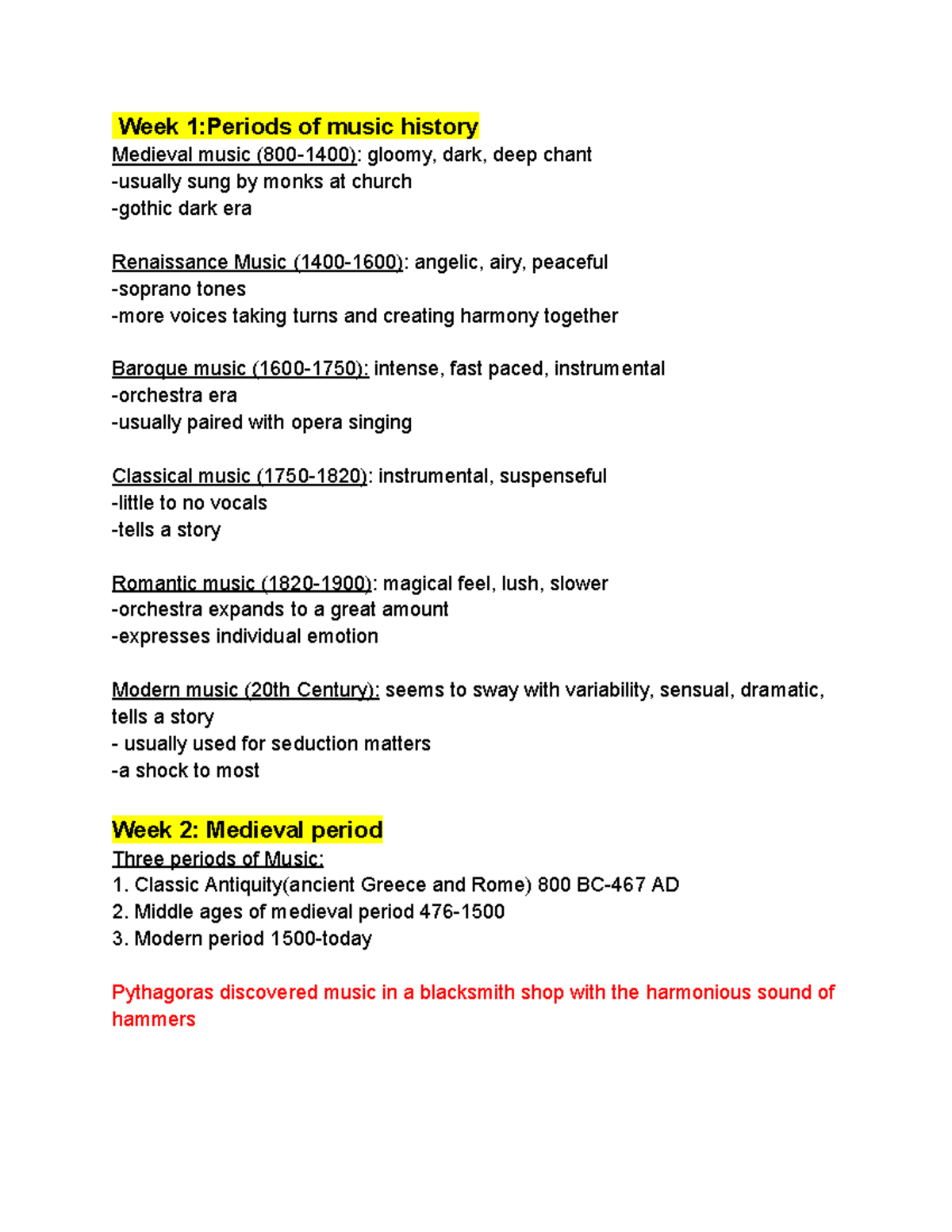 Music Appreciation Lecture Notes: Historical Periods & Key Composers ...