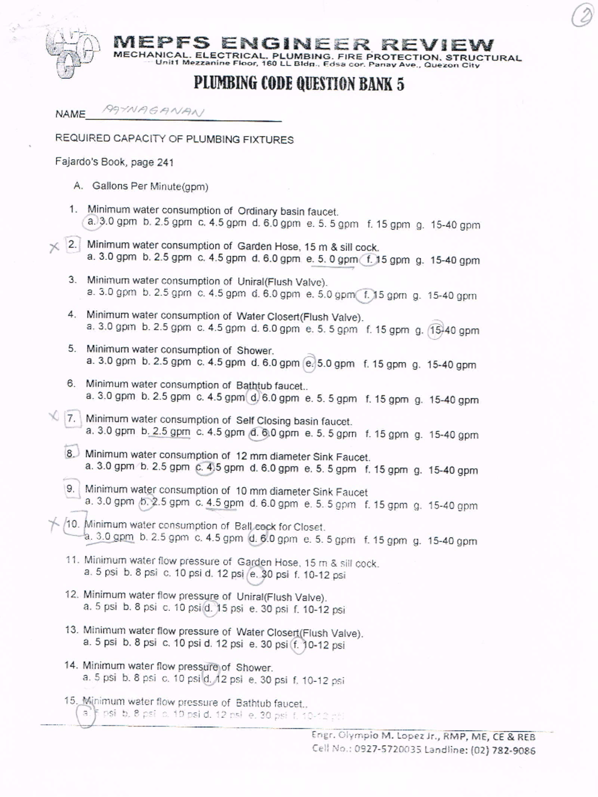 PLUMBING CODE QUESTION BANK - PL Refresher (MEPFS) - Studocu