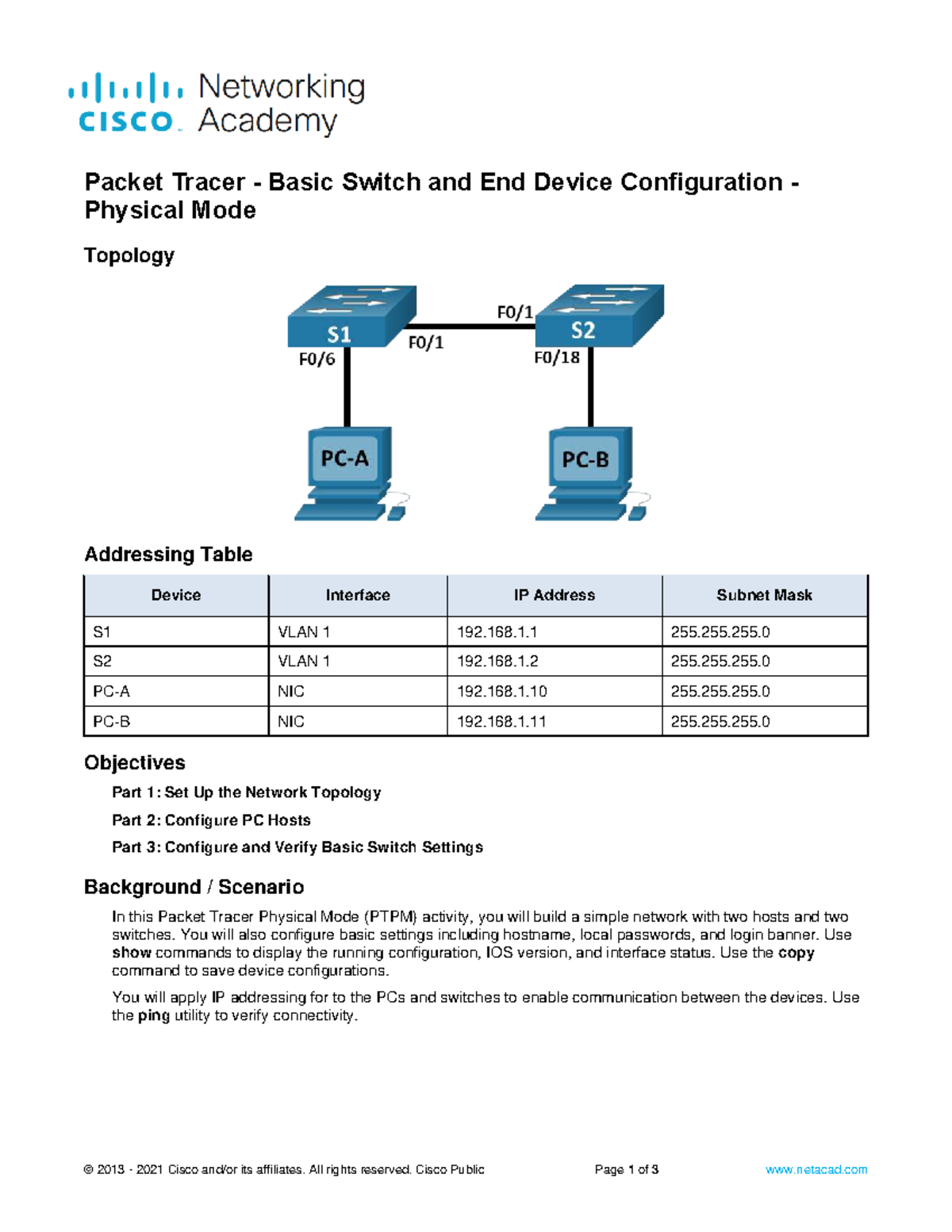 Packet Tracer (PT) basic switch and end device configuration guide ...