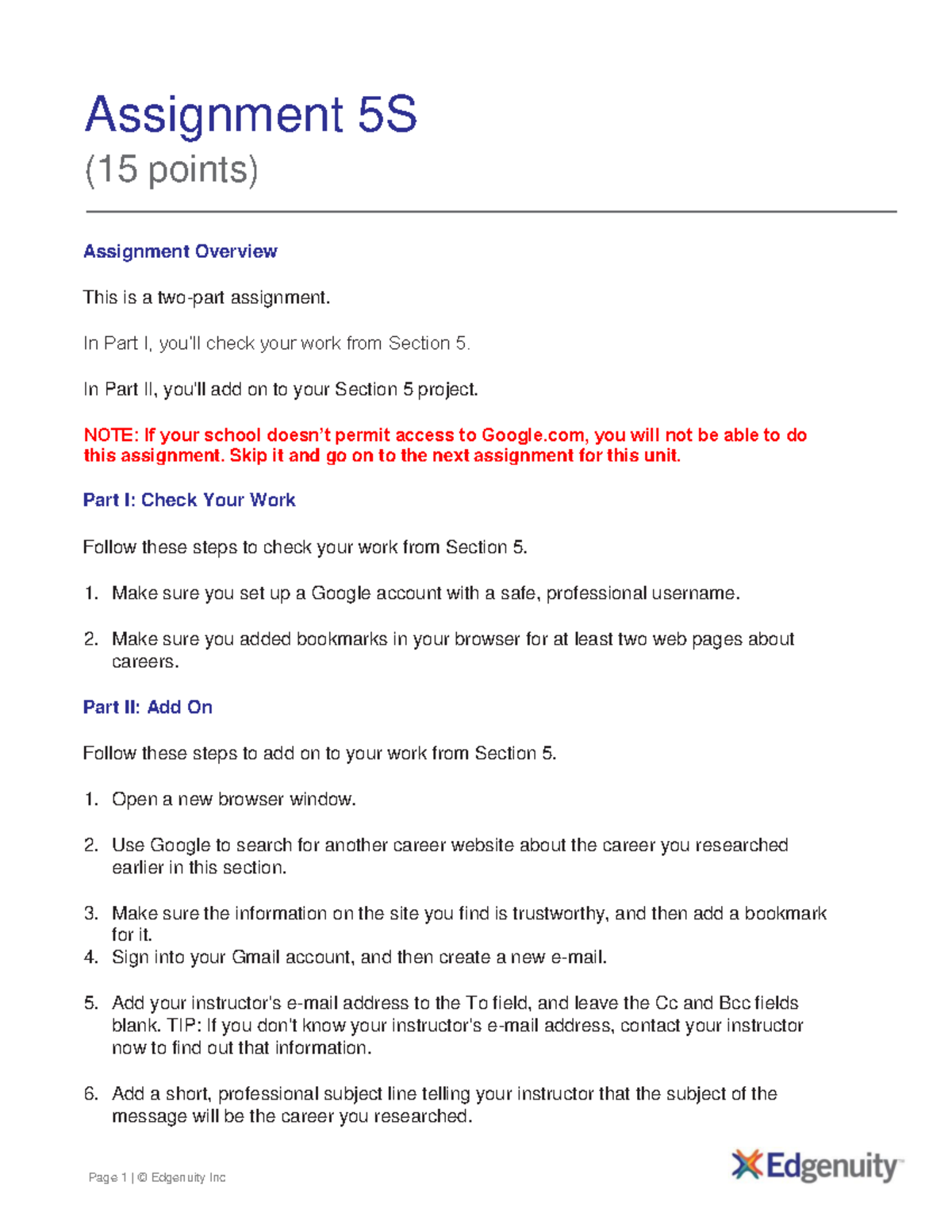 Assignment 5S Overview - EL5733 - Career Research & Email Guide - Studocu