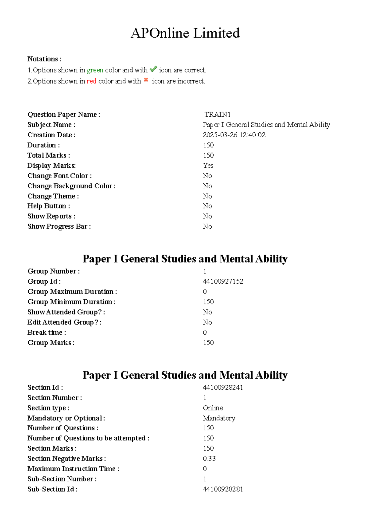 APOnline Limited Notations: DEO Mains Initial Keys Paper I General ...