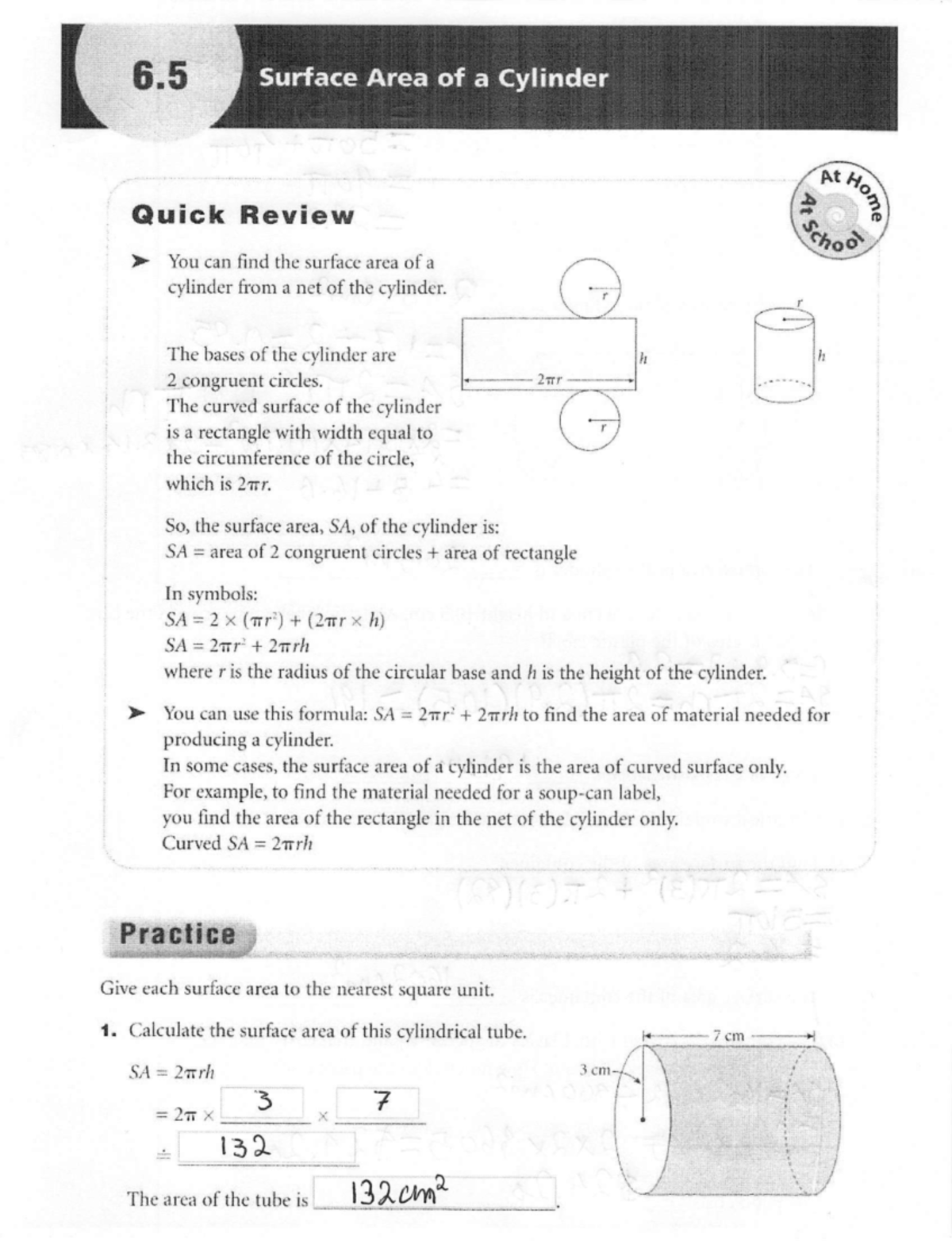 6.5 Surface Area of a Cylinder: Quick Review and Practice - Studocu