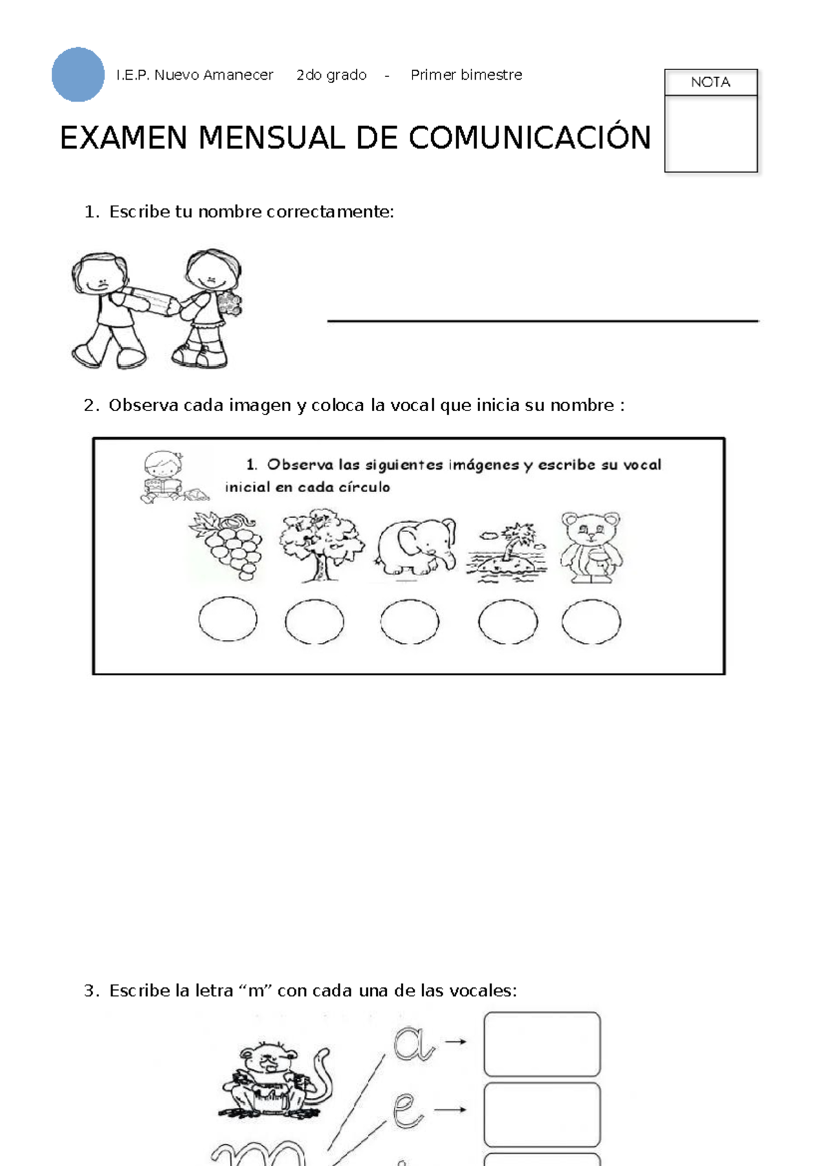 Matthew 1 - EXAMEN MENSUAL - I.E. Nuevo Amanecer 2do grado - Primer ...