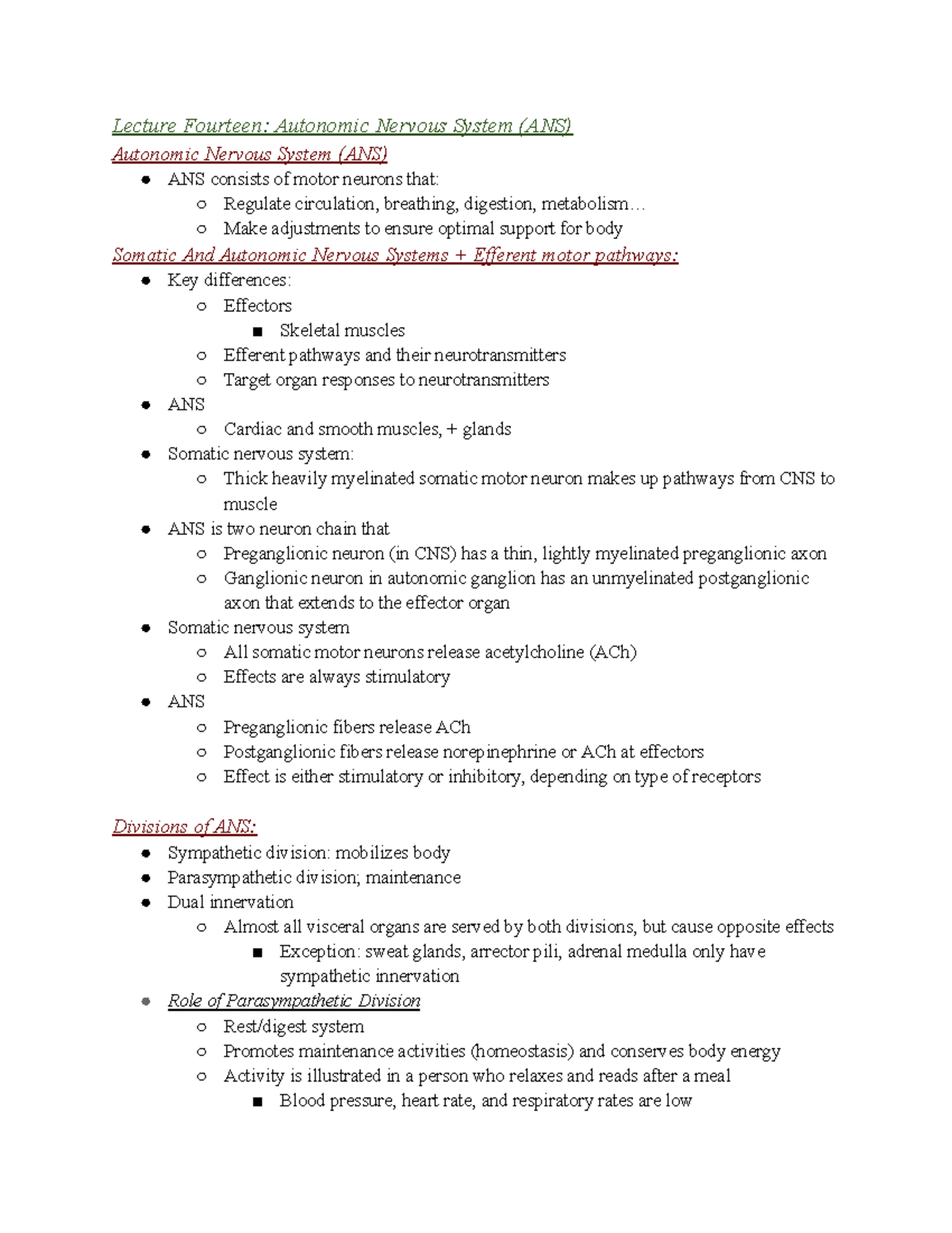 Exam 3: Autonomic Nervous System (ANS) Overview and Key Concepts - Studocu