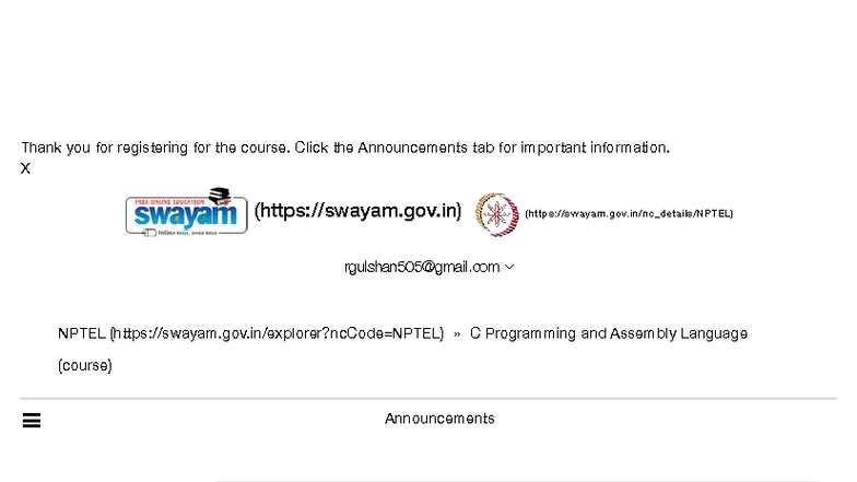 NPTEL C Programming & Assembly Language - Course Announcements - Studocu