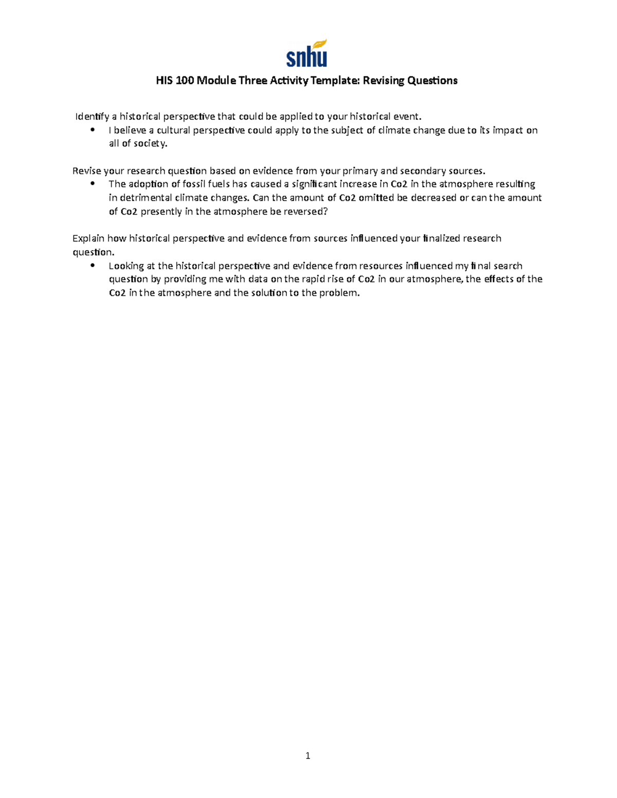 HIS 100 Module Three Activity Revising Questions Template - HIS 100 ...