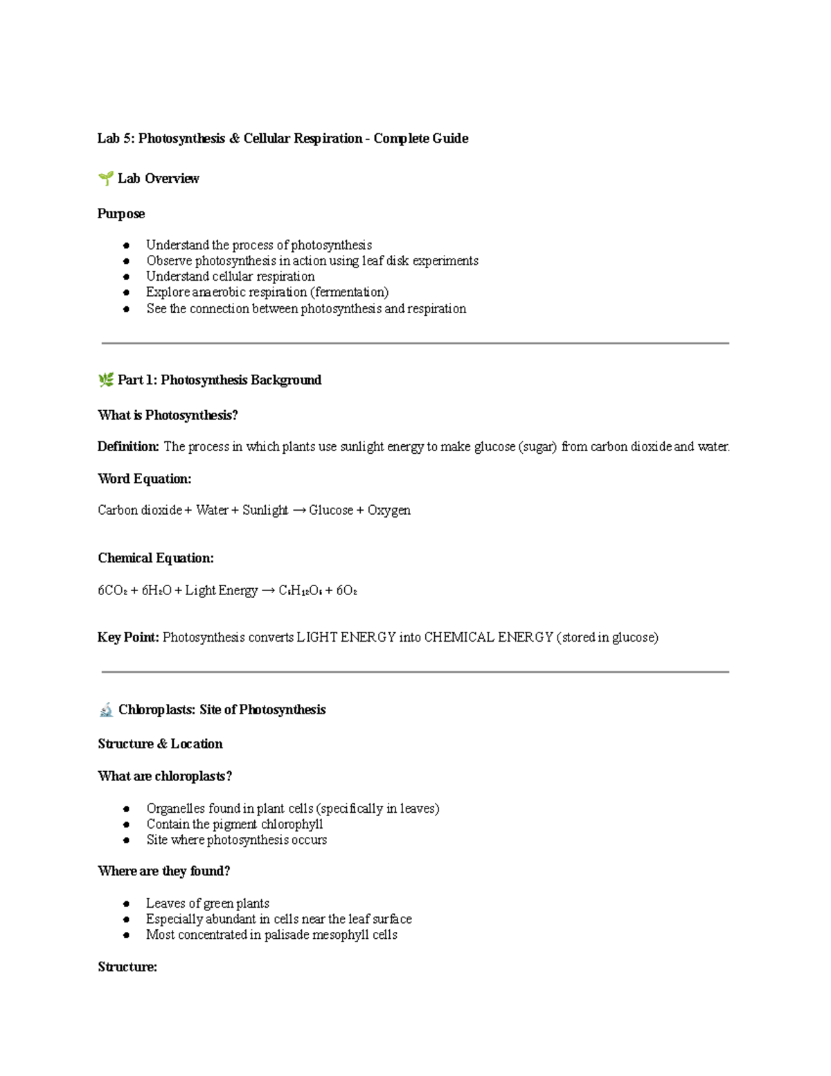 LAB 5: PHOTOSYNTHESIS & CELLULAR RESPIRATION STUDY GUIDE - Studocu