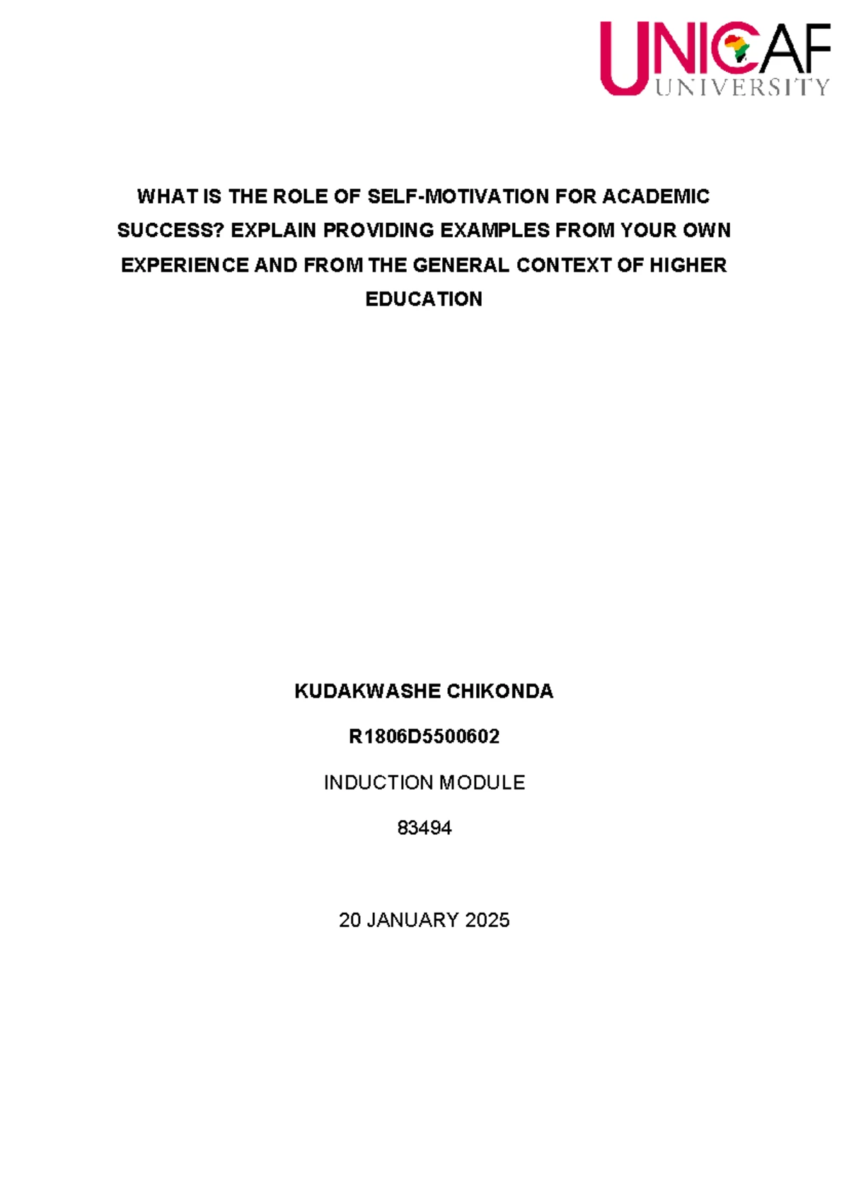 UNICAF-LJMU- Induction - What is the role of self-motivation for ...