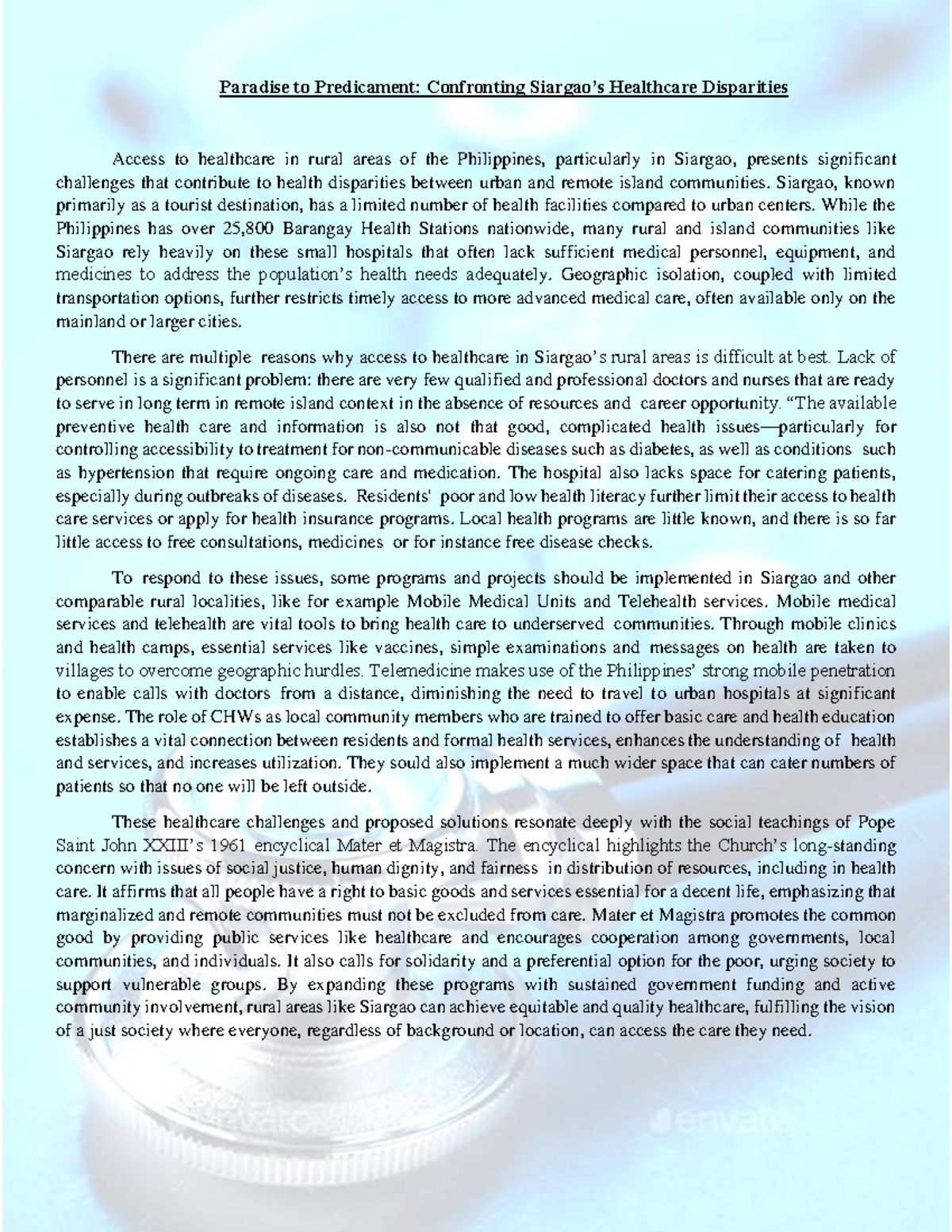 Final Project: Addressing Healthcare Disparities in Siargao - Studocu