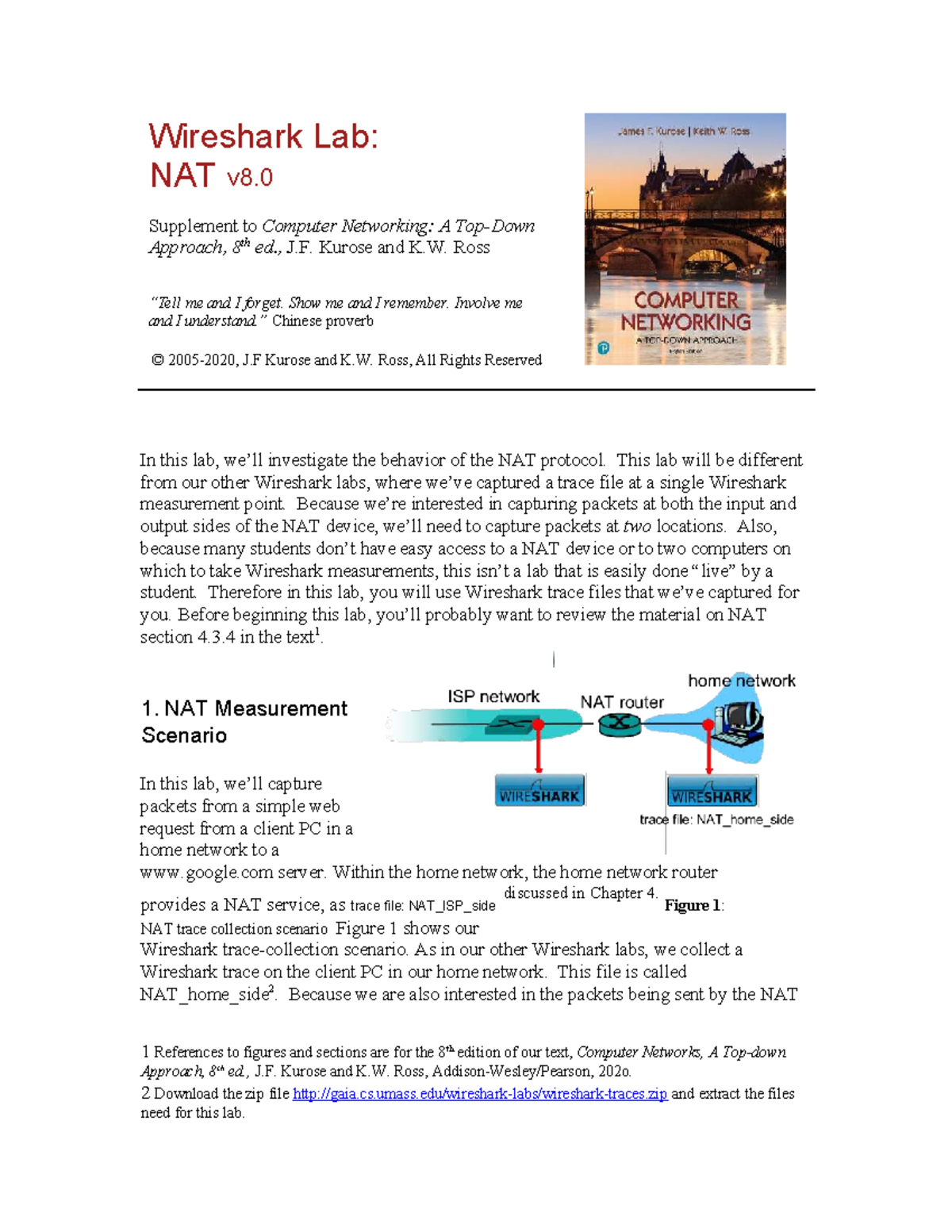 Week 8 Lab: Wireshark NAT Analysis for Computer Networking (v8.0) - Studocu