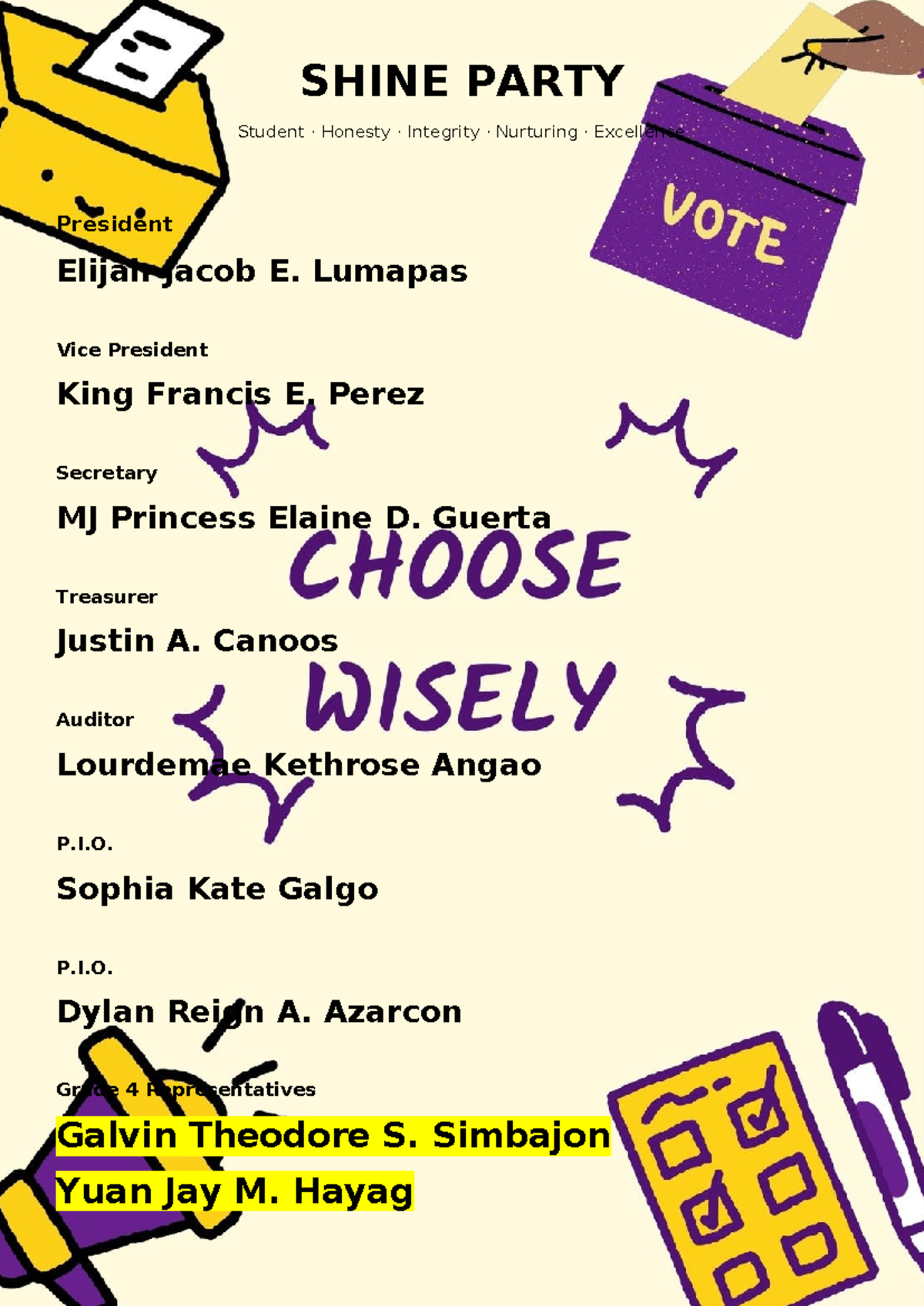SHINE PARTY Sample Ballot for Student Elections - Studocu