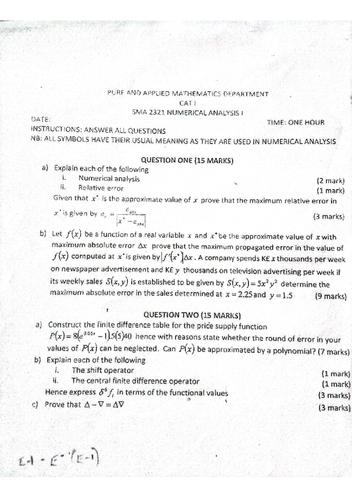 SMA 2321 Numerical Analysis I - CAT I Exam Notes - Studocu