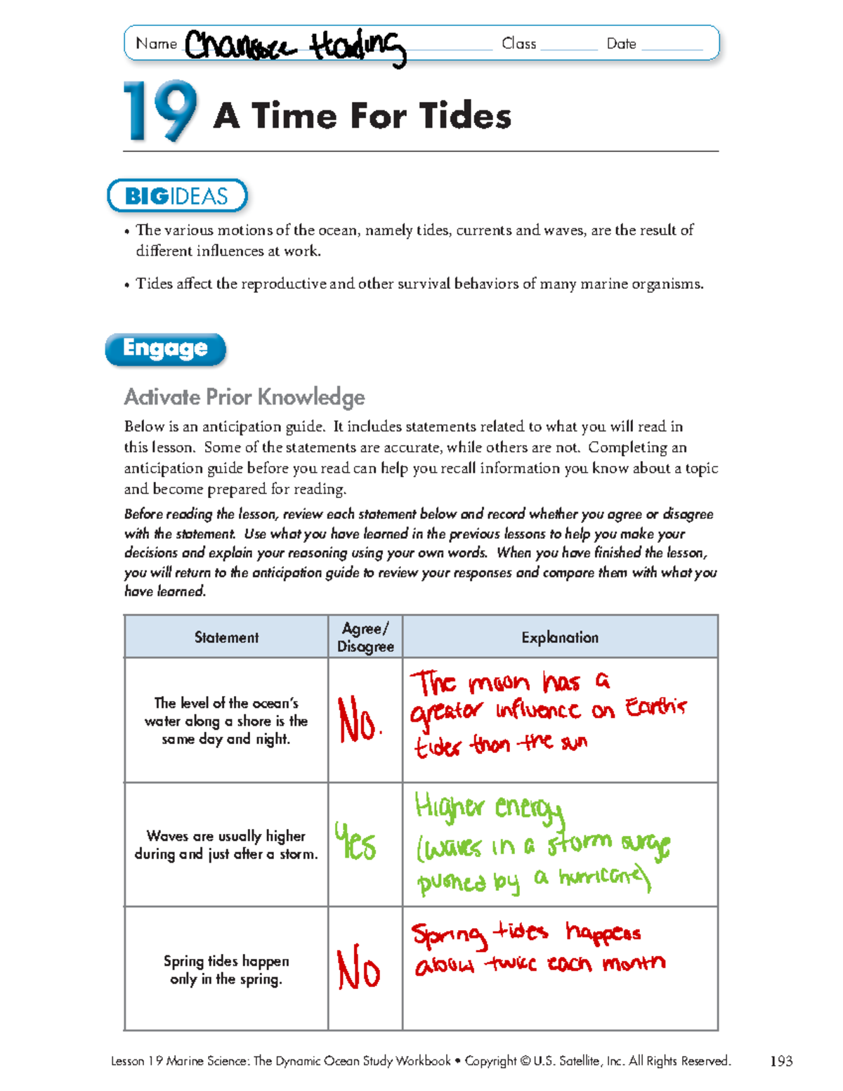 Lsn 19 Marine Science: Understanding Ocean Tides & Currents Workbook ...